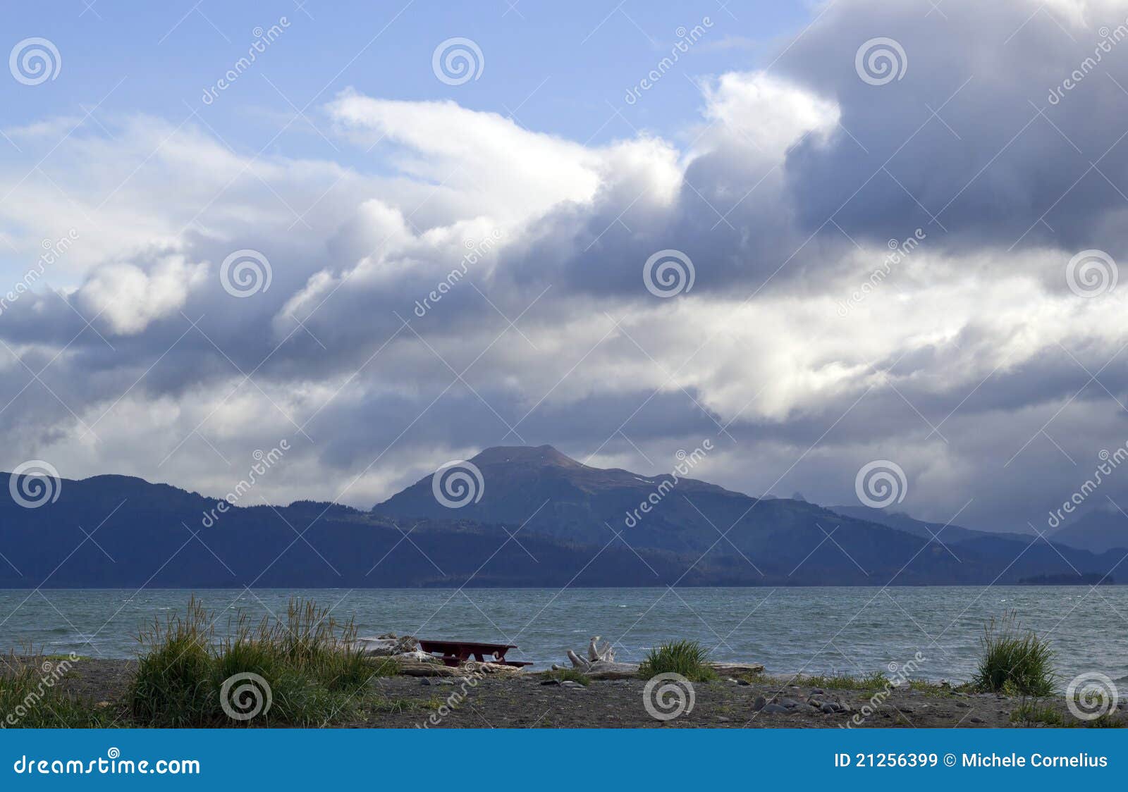 Picnic Site on the Bay with Storm Clouds Stock Image - Image of storm ...