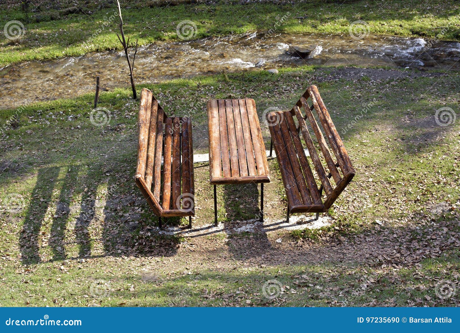 Picnic Table and Benches in the Park. Stock Photo - Image of activity ...