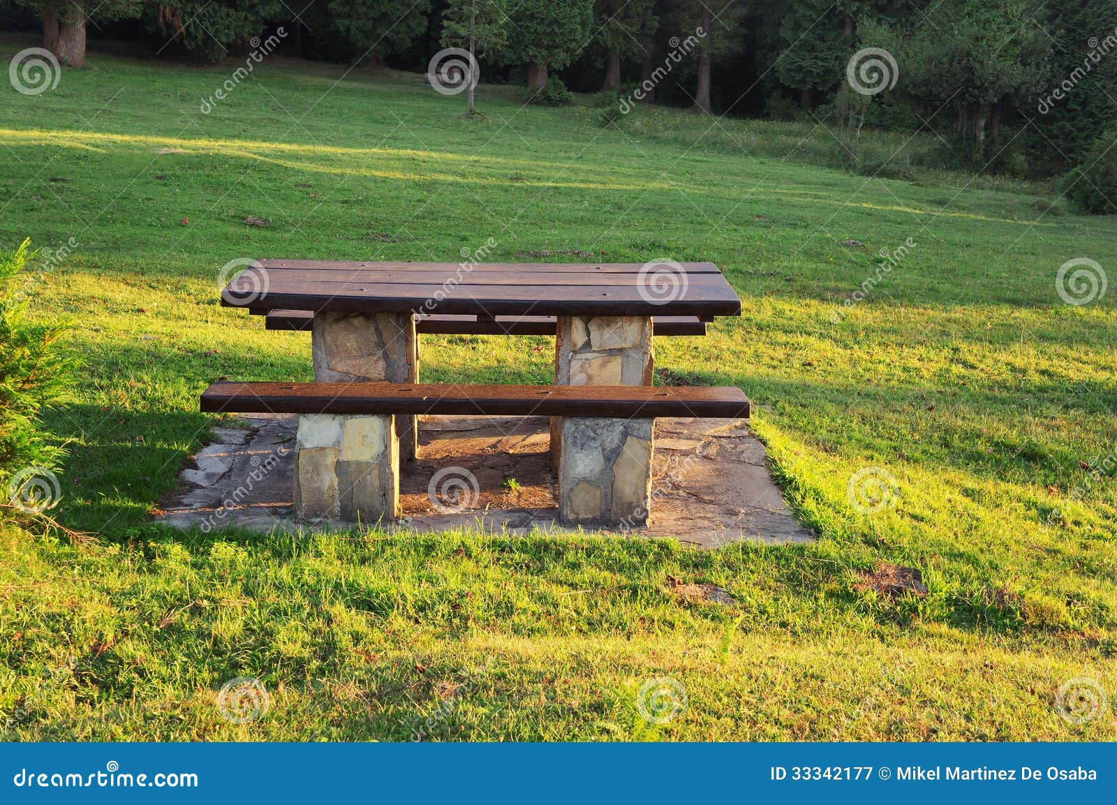 Picnic Table on Countryside Stock Image - Image of wooden, forest: 33342177