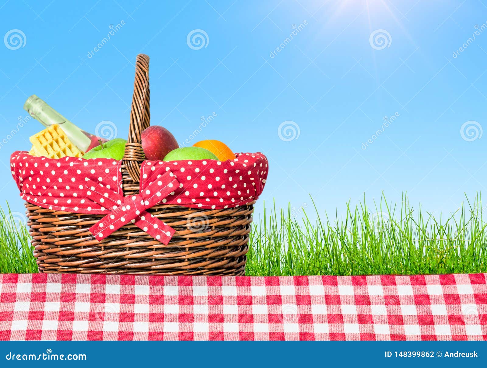 A Picnic Table Covered with Checkered Tablecloth Stock Photo - Image of ...