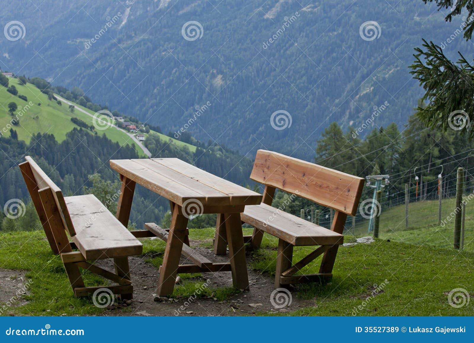 Picnic Table in the Dolomites Stock Image - Image of mountains, road ...
