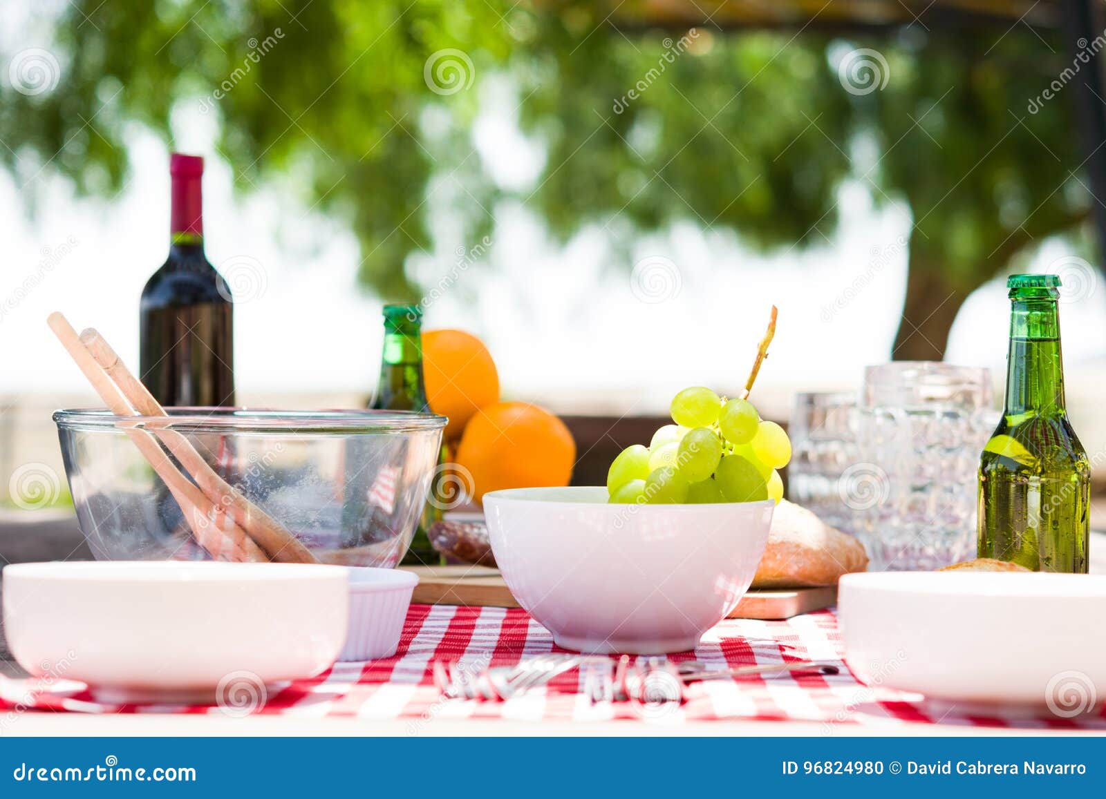 Picnic Table with Food and Drinks Stock Photo - Image of funny, nature ...