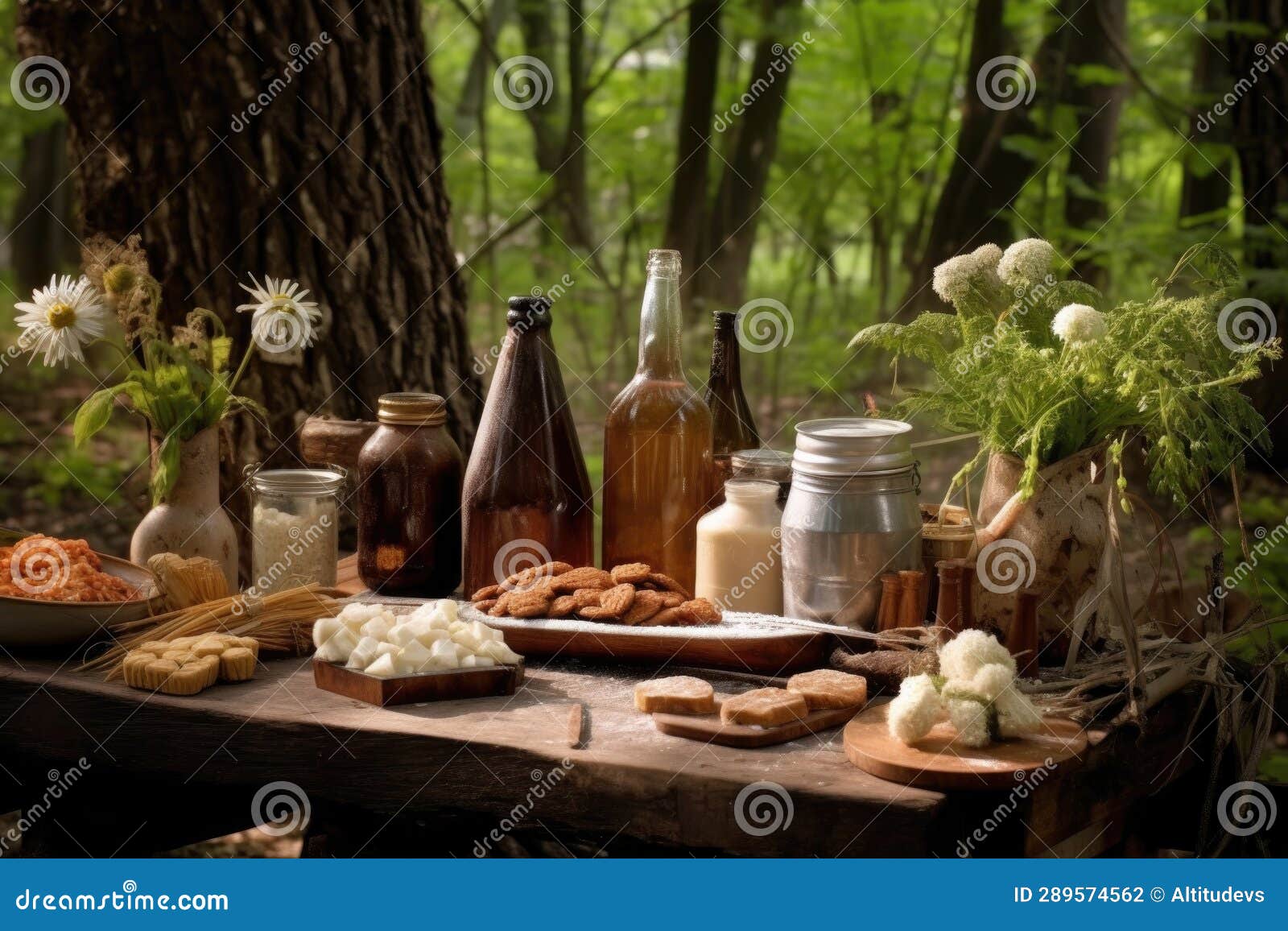 Picnic Table with Root Beer Making Ingredients Stock Photo - Image of ...