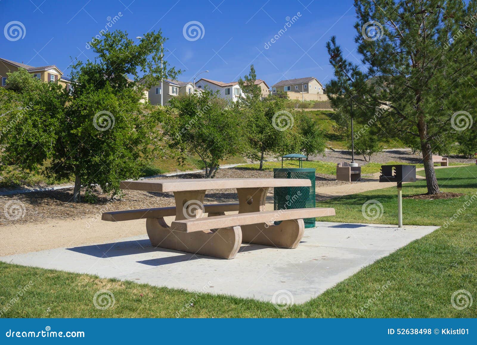 Picnic Table in Suburban Park Stock Photo - Image of park, furniture ...