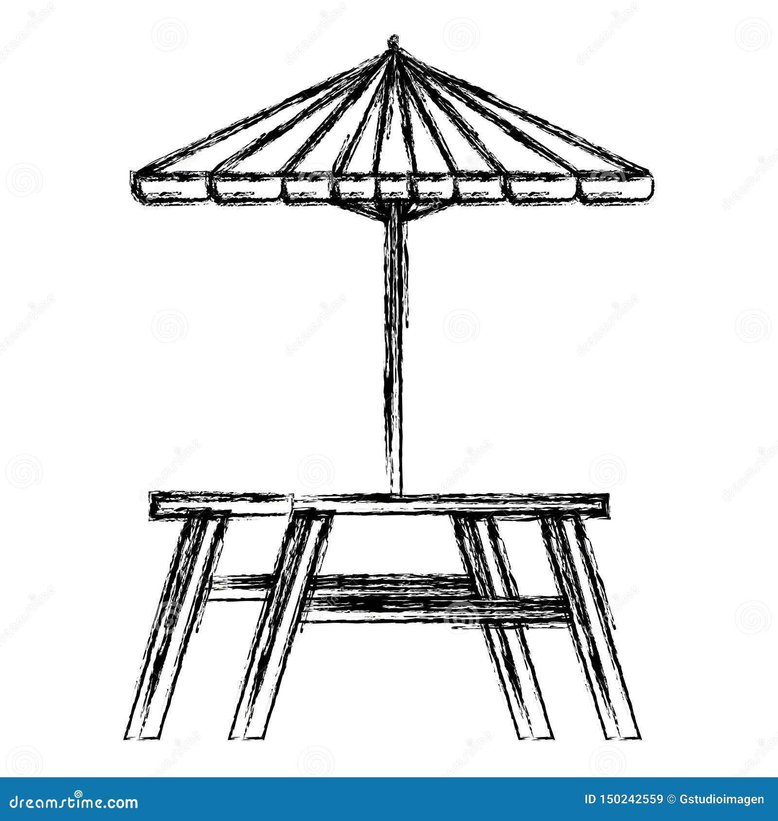 Picnic table with umbrella stock illustration. Illustration of table ...