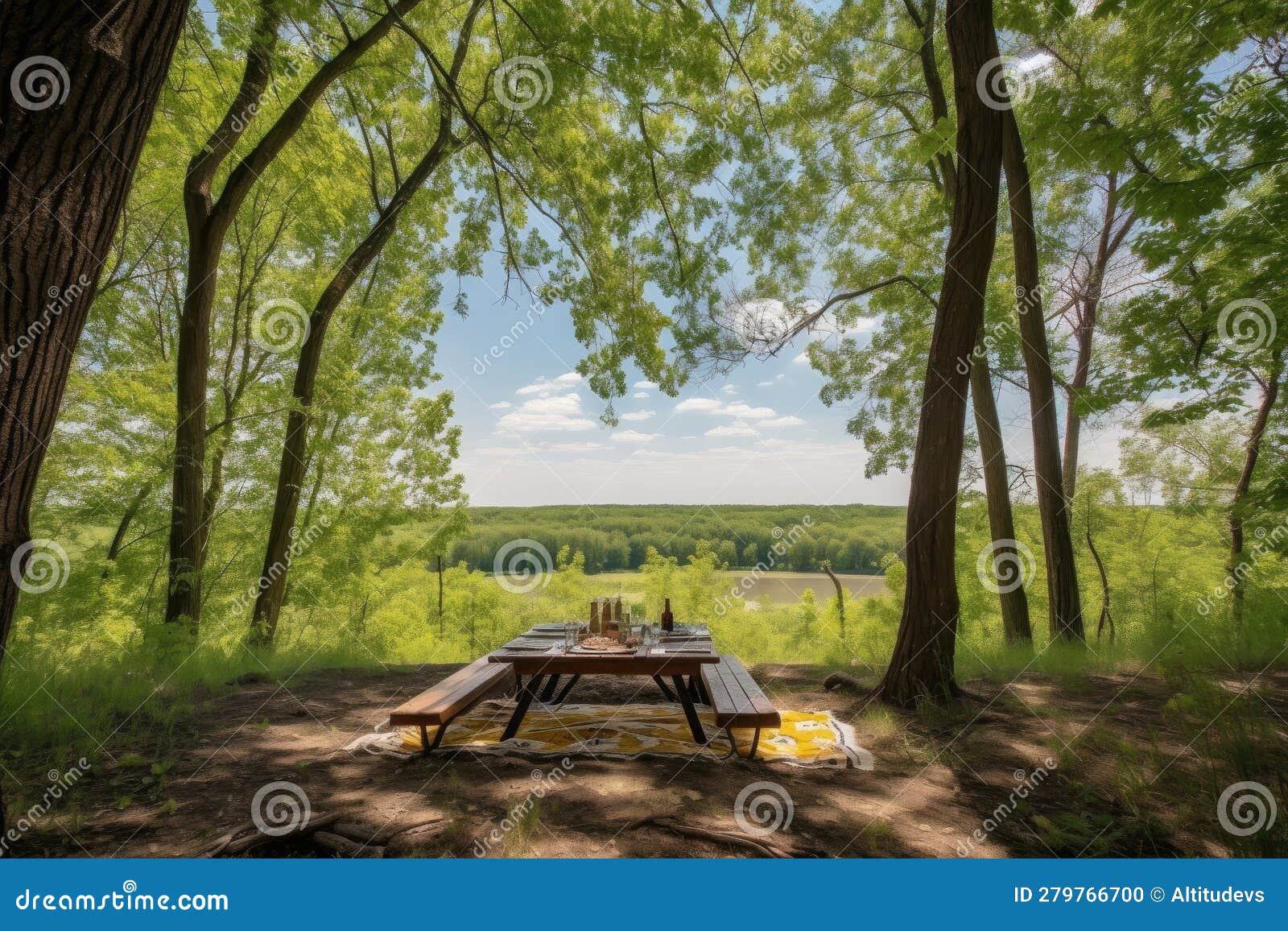 Picnic Under Canopy of Trees with a View of the Forest Stock ...