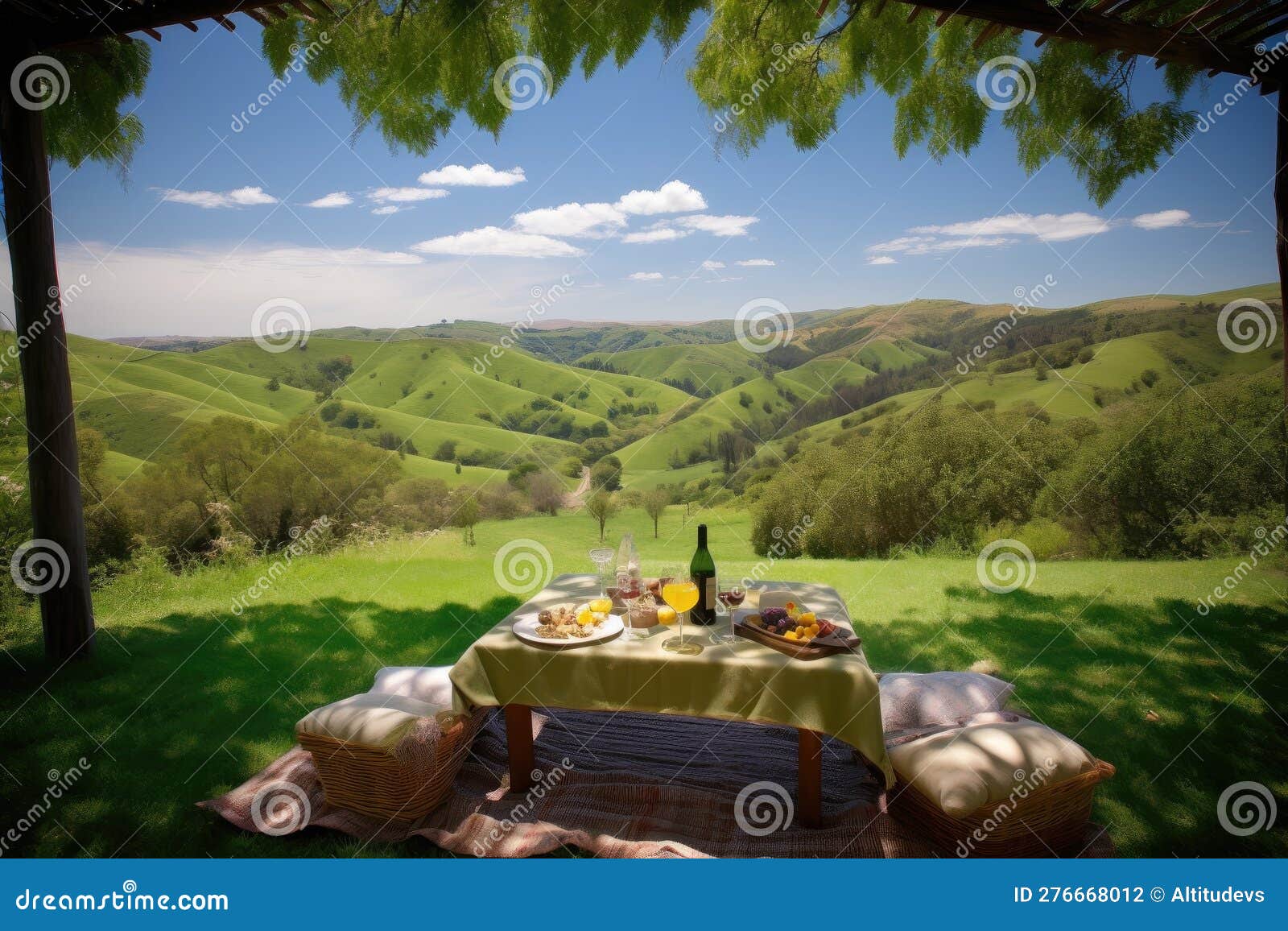 Picnic with View of Rolling Hills or a Lush Garden Stock Photo - Image ...