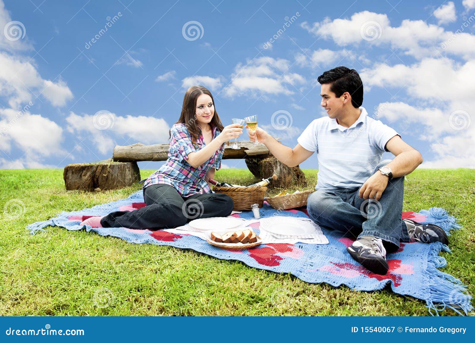 Picnic with Young and Happy Couple in Spring Stock Image - Image of ...
