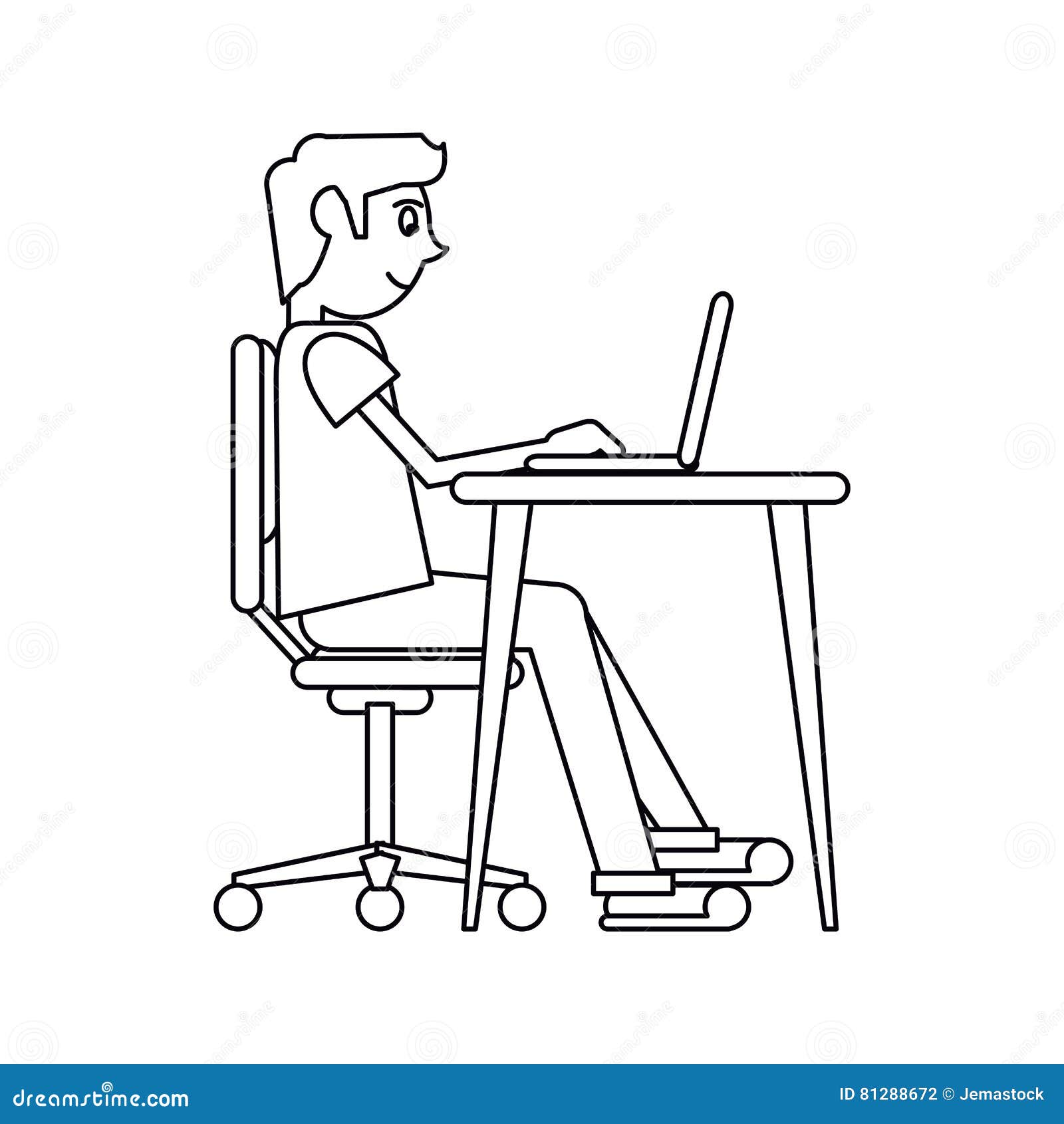 Pictogram Man Working Front Computer With Pc Vector Illustration ...