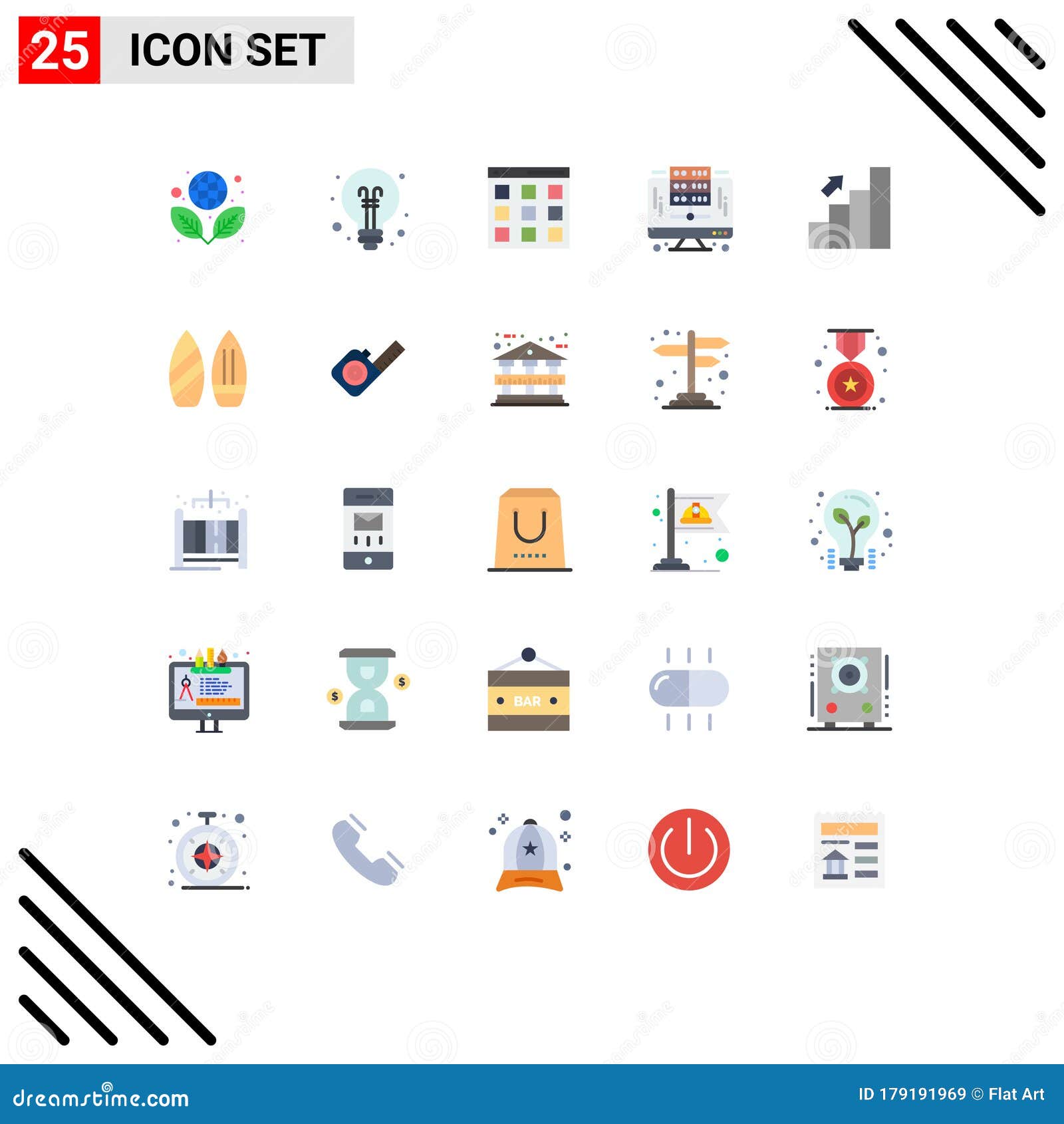 Pictogram Set of 25 Simple Flat Colors of Business, Server ...