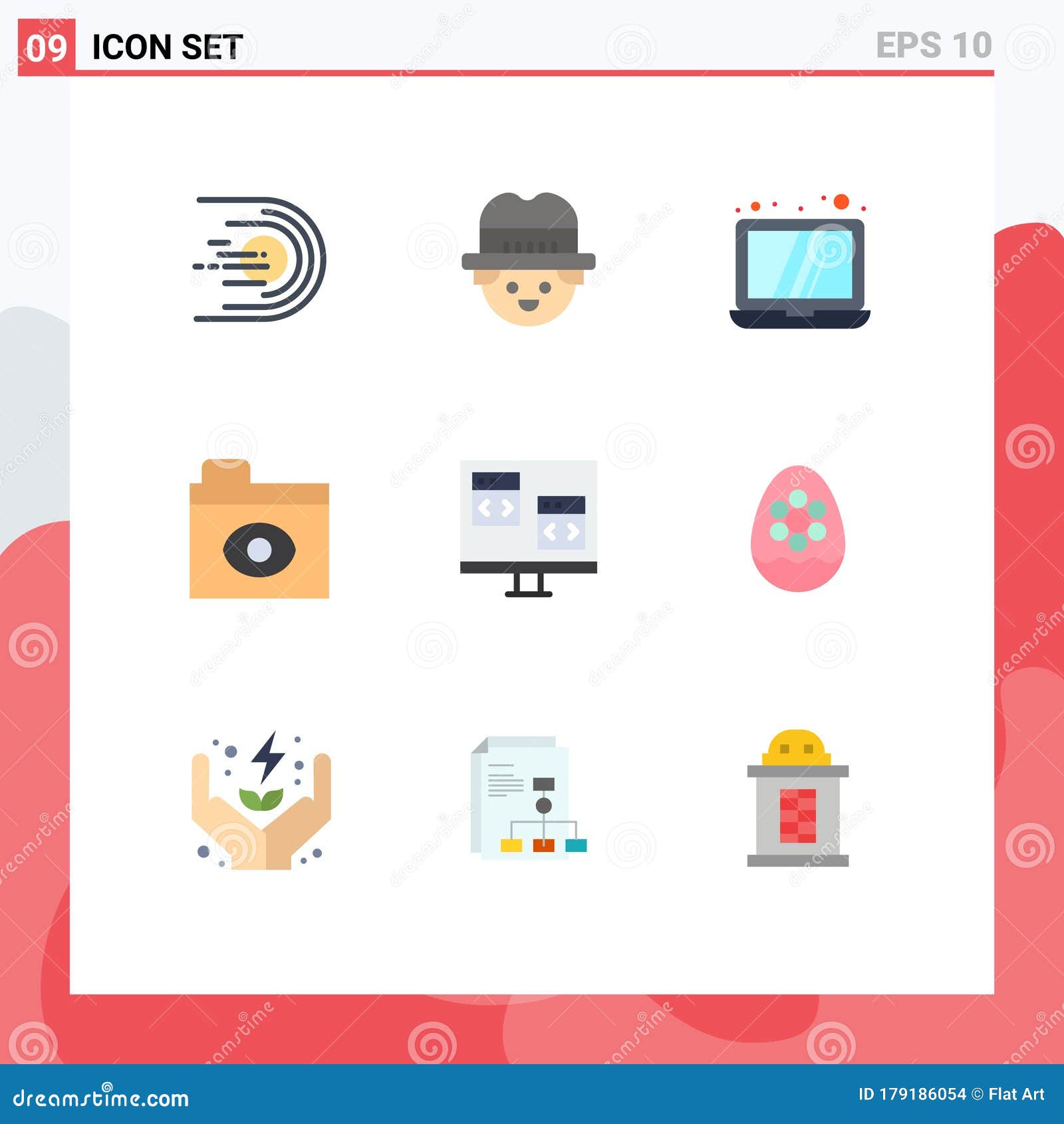 Pictogram Set of 9 Simple Flat Colors of Develop, Coding, Computer, App ...