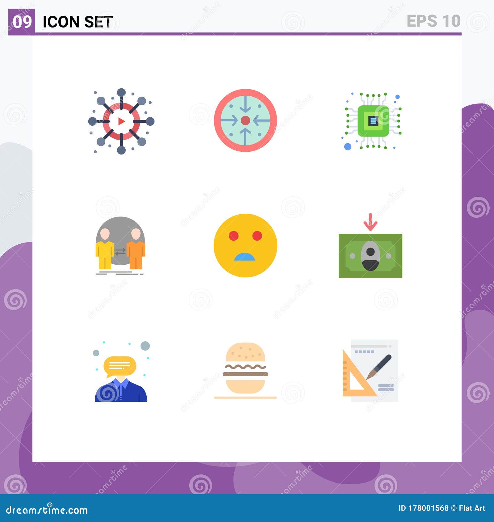 Pictogram Set Of 9 Simple Flat Colors Of Emojis Duplicate Chip