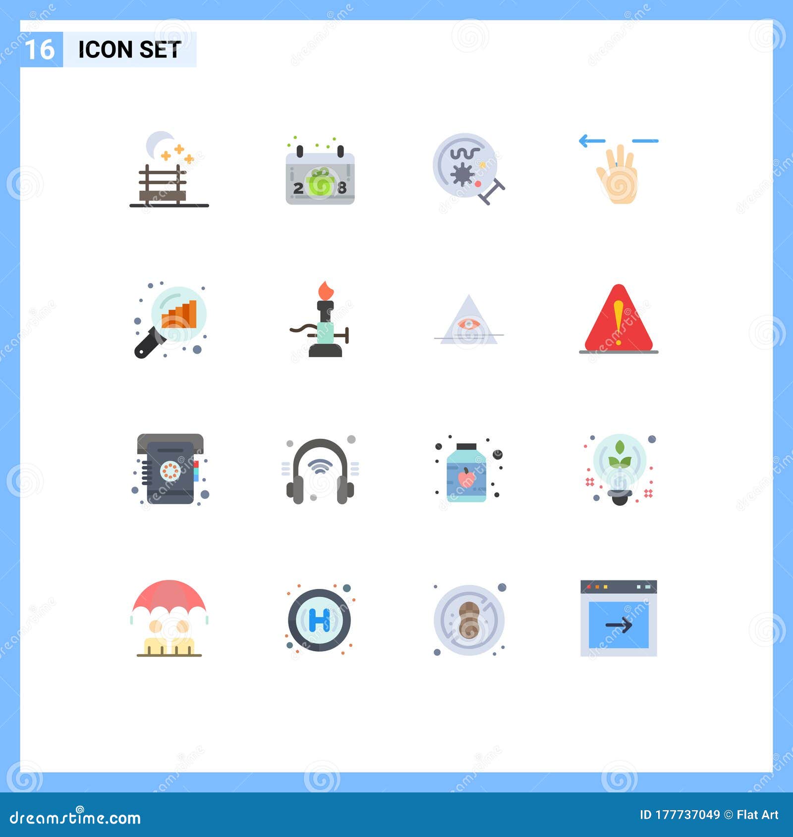 Pictogram Set of 16 Simple Flat Colors of Search Stats, Graph Analysis ...