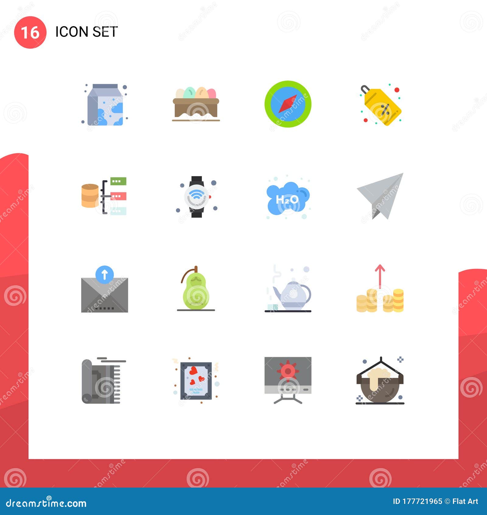 Pictogram Set of 16 Simple Flat Colors of Storage, Servers, Location ...