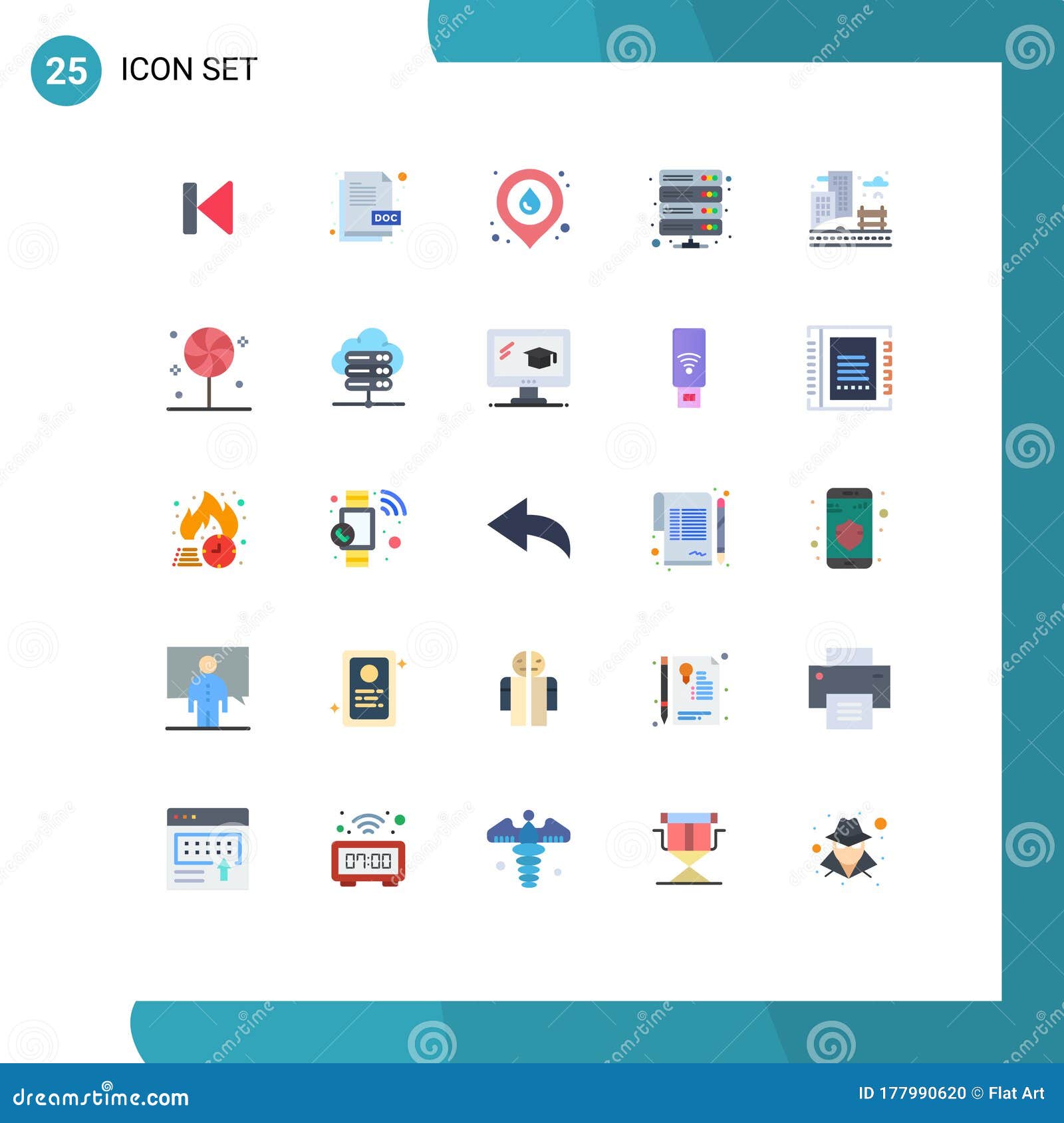 Pictogram Set of 25 Simple Flat Colors of Vpn, Server, Document ...