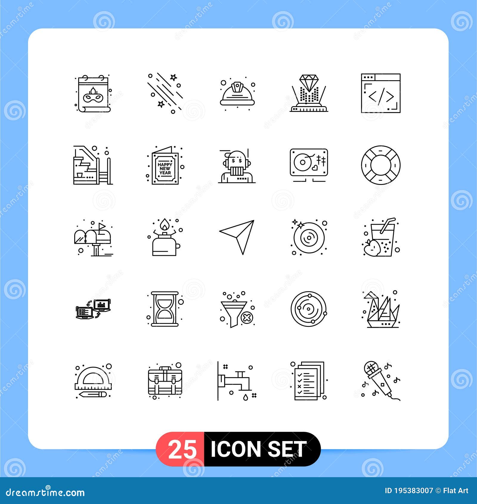 Pictogram Set of 25 Simple Lines of Coding, Technology, Day, Projection ...