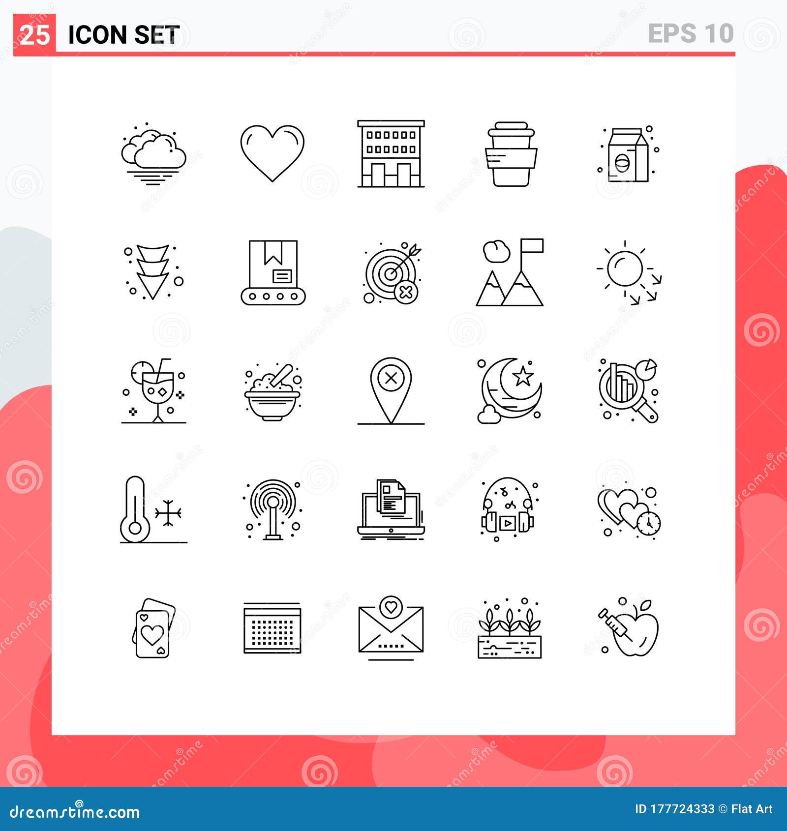 Pictogram Set of 25 Simple Lines of Coffee, Drink, Buildings, Study ...