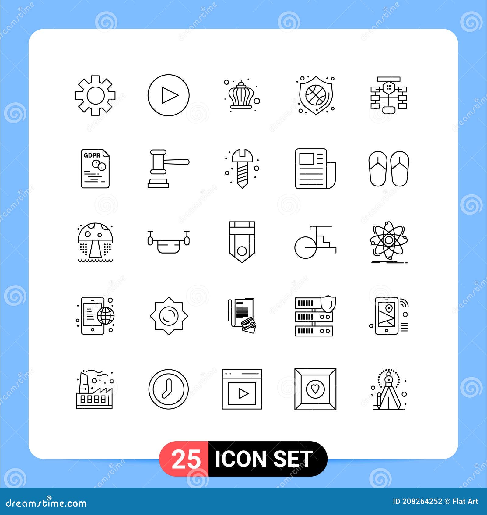 Pictogram Set of 25 Simple Lines of Data, Flow, King, Flowchart, Shield ...