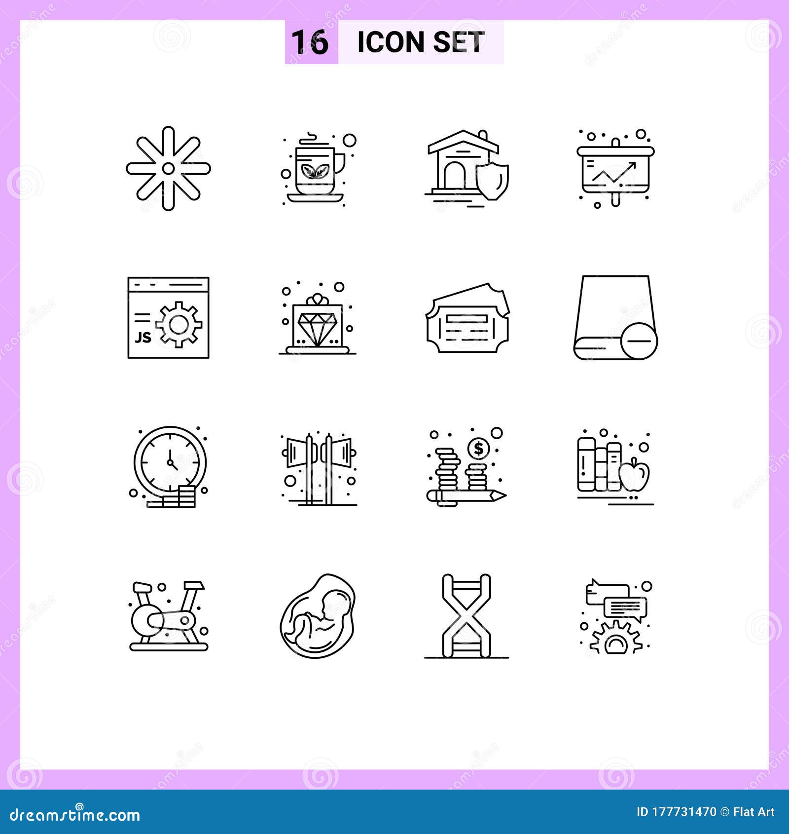Pictogram Set of 16 Simple Outlines of Coding, Statistic, House ...