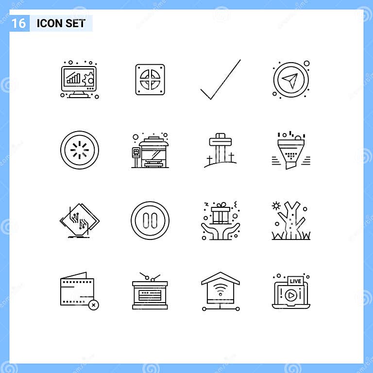 Pictogram Set of 16 Simple Outlines of Connection, Buffer, Check ...