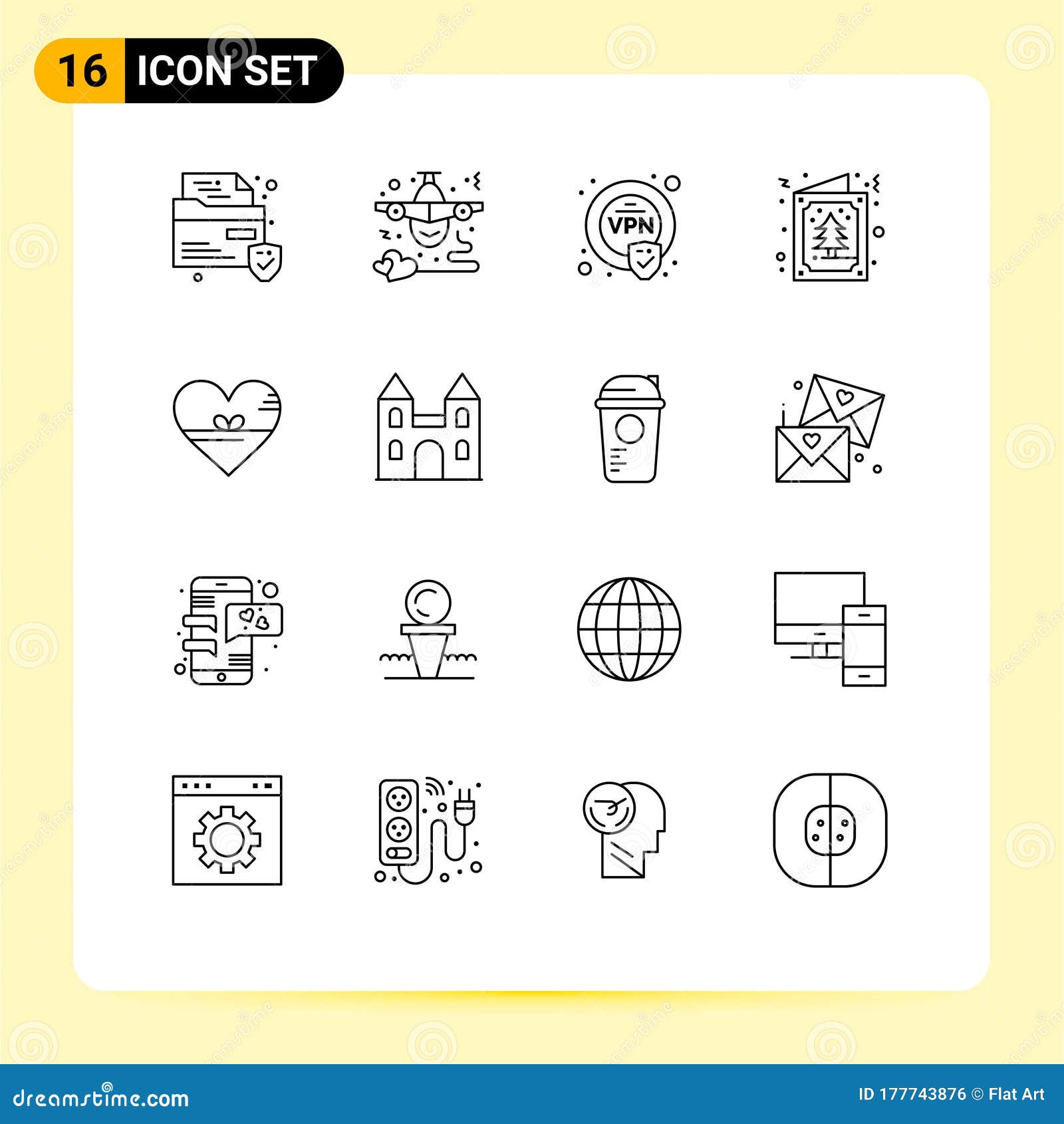 Set of 16 Modern UI Icons Symbols Signs for Favorite, Heart, Encryption ...