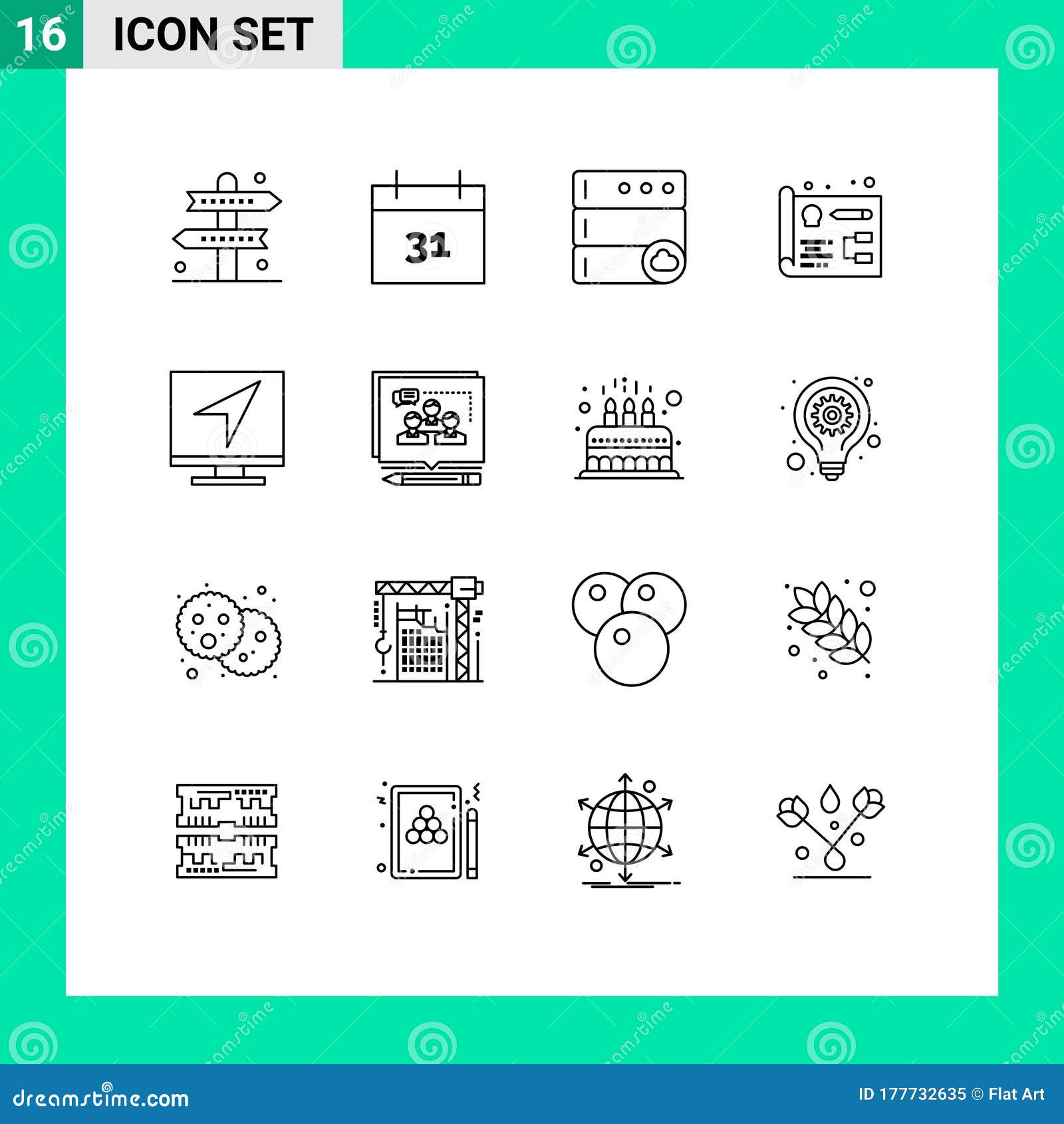 Pictogram Set of 16 Simple Outlines of Message, Computer, Cloud ...