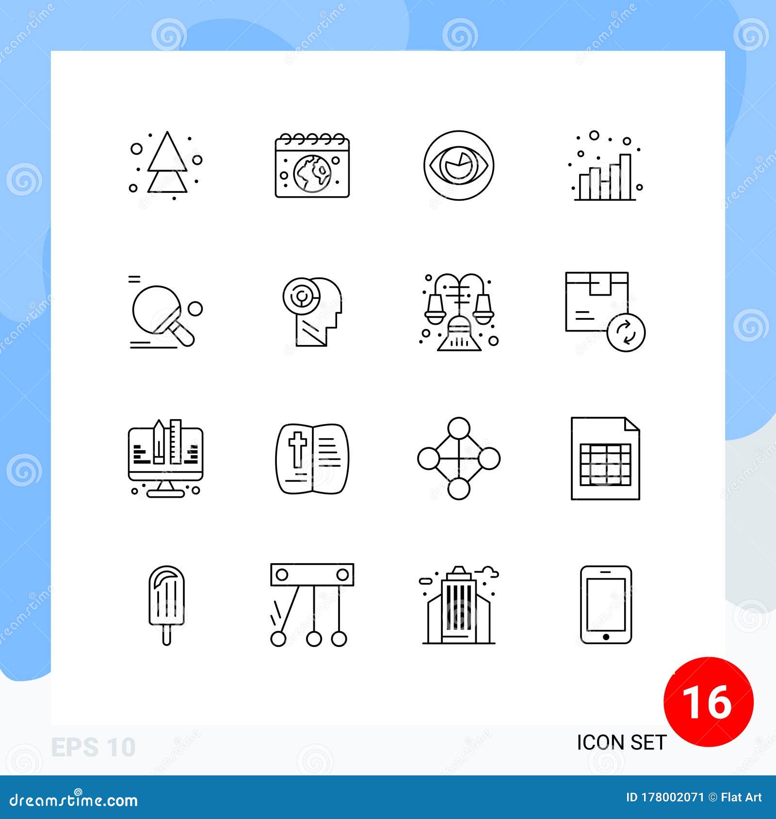 Pictogram Set of 16 Simple Outlines of Racket, Seo, Vision, Chart, Look ...