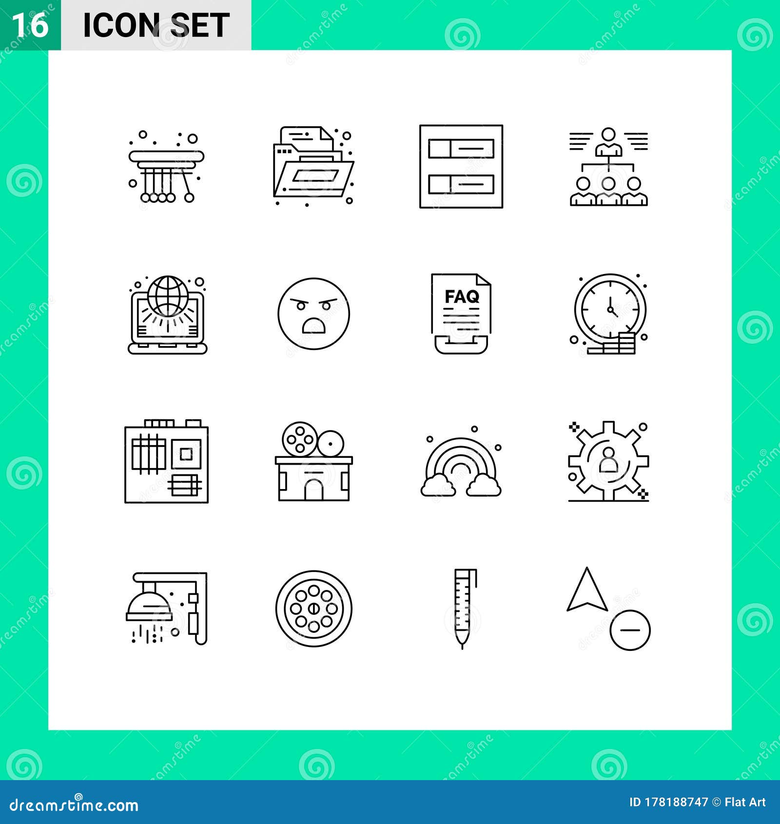 Pictogram Set of 16 Simple Outlines of Settings, Globe, Grid, Group ...
