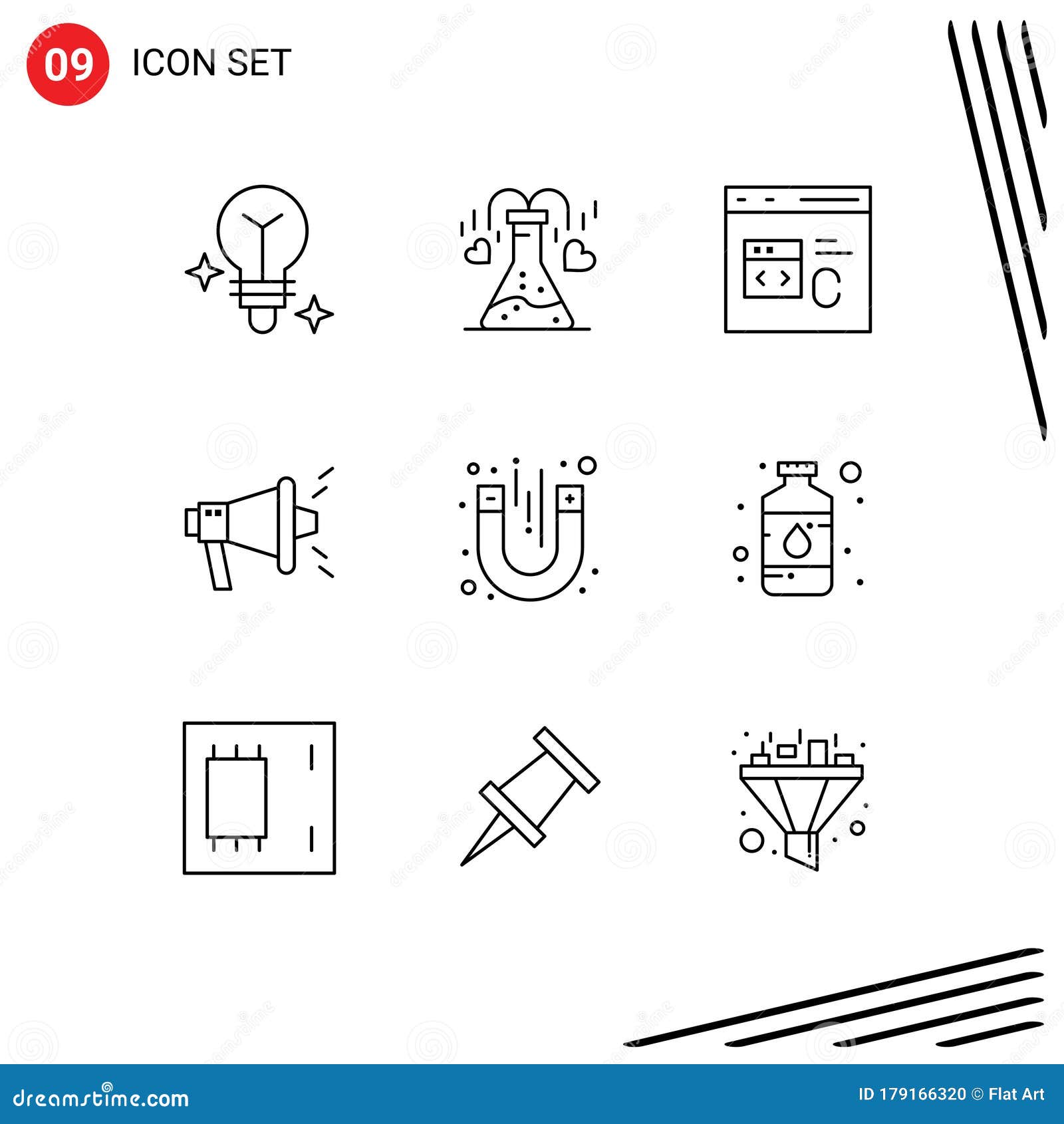 Pictogram Set of 9 Simple Outlines of Test, Laboratory, Code, Viral ...