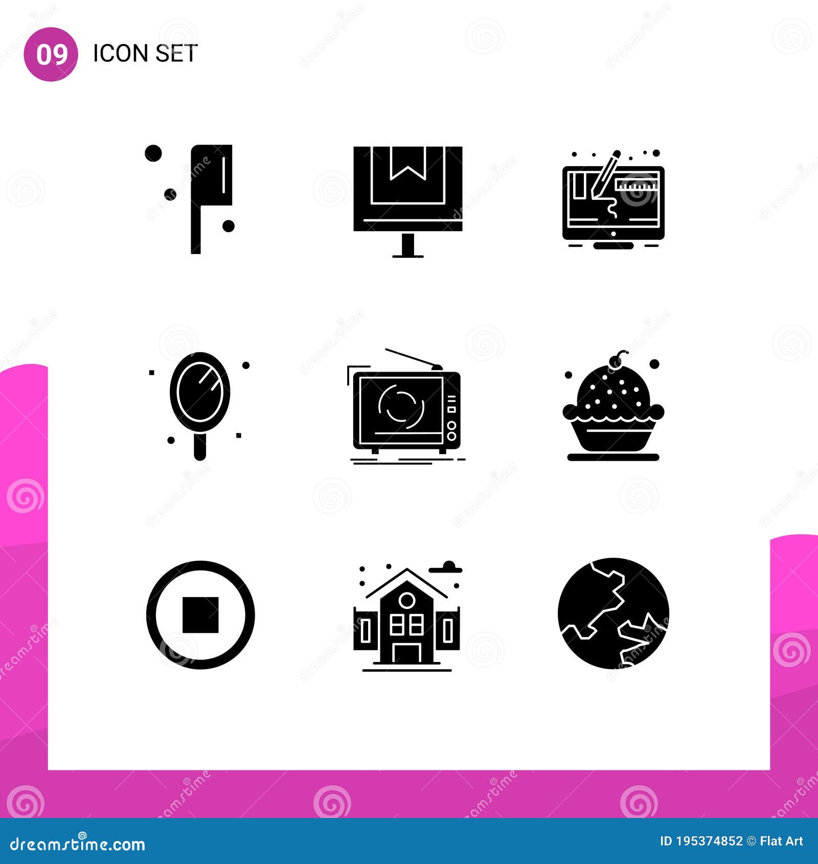 Pictogram Set of 9 Simple Solid Glyphs of Ad, Salon, Computer, Mirror ...