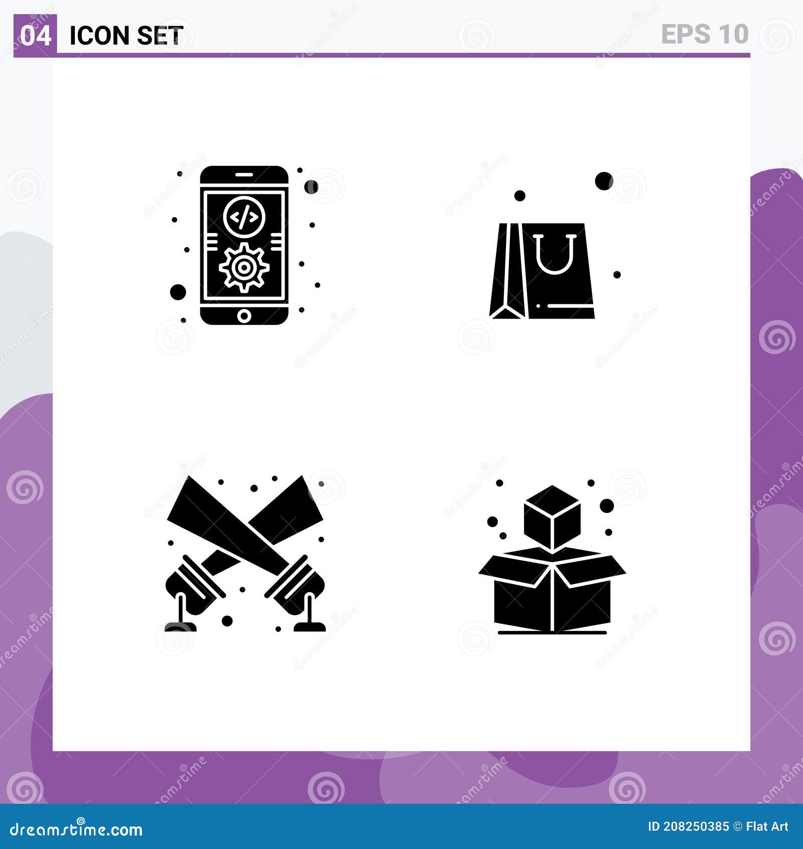 Pictogram Set of 4 Simple Solid Glyphs of App, Spotlight, Mobile ...