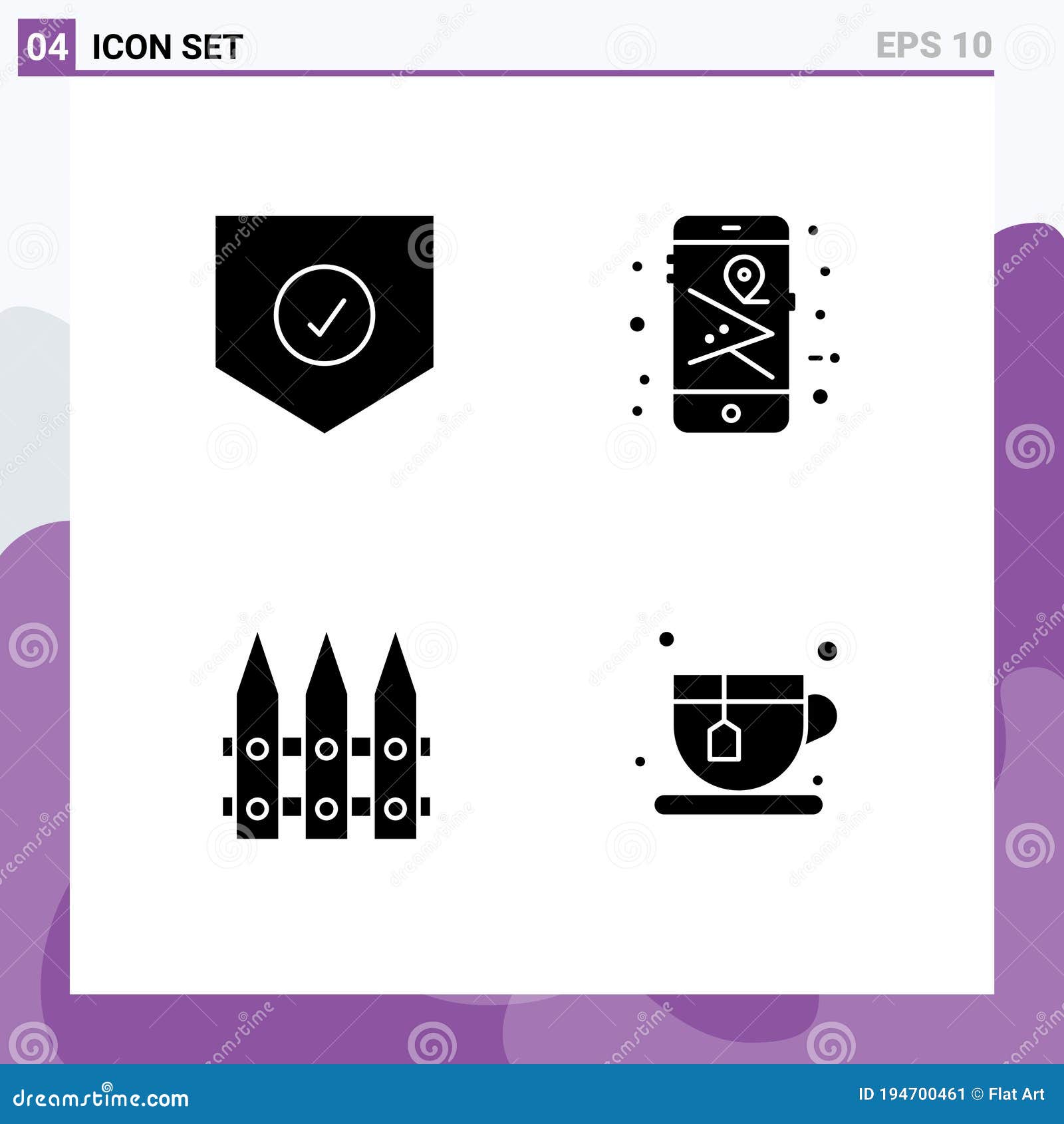 Pictogram Set of 4 Simple Solid Glyphs of Check, Garden, Shield, Phone ...