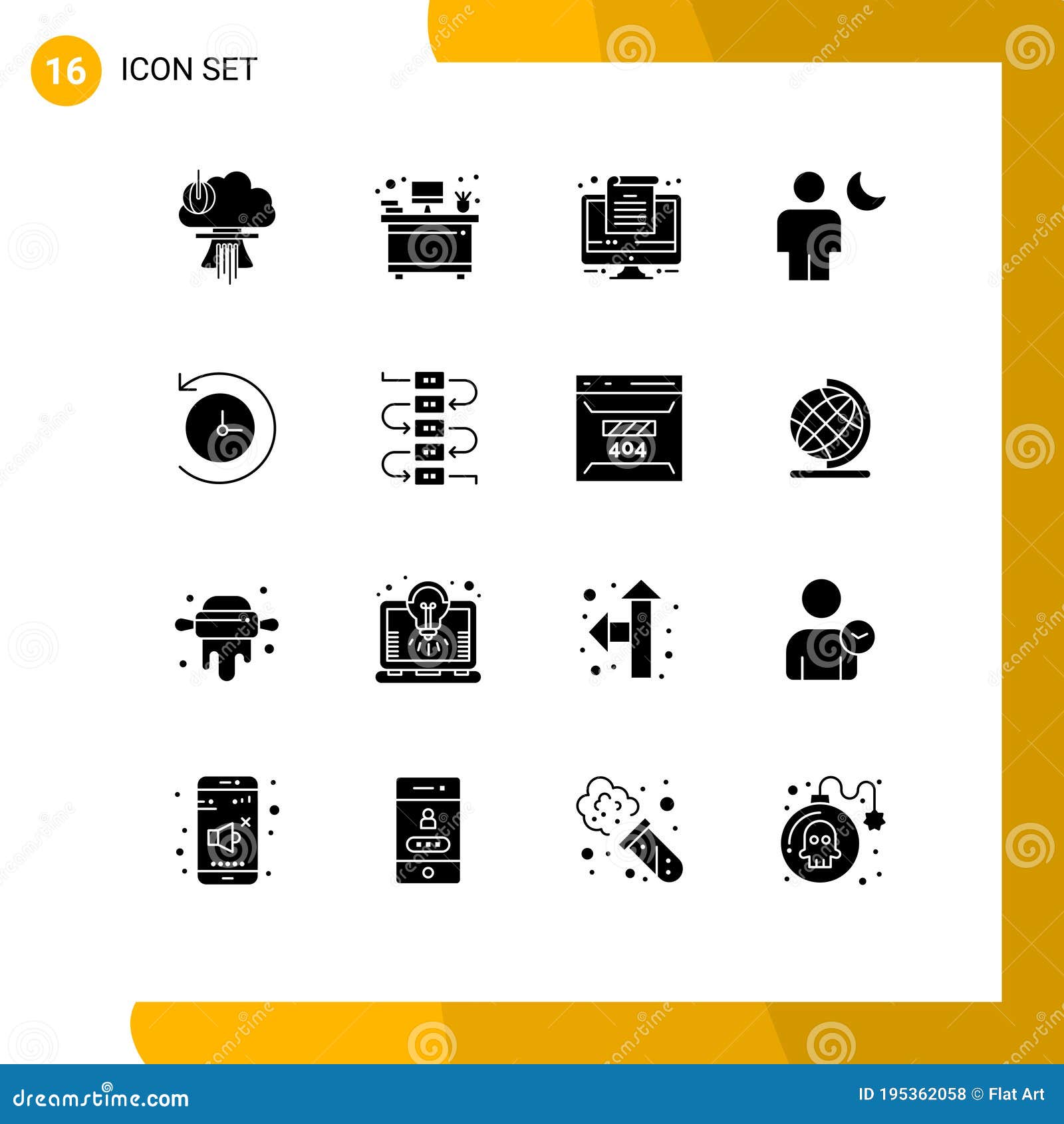 Pictogram Set of 16 Simple Solid Glyphs of Future, Night, Computer ...