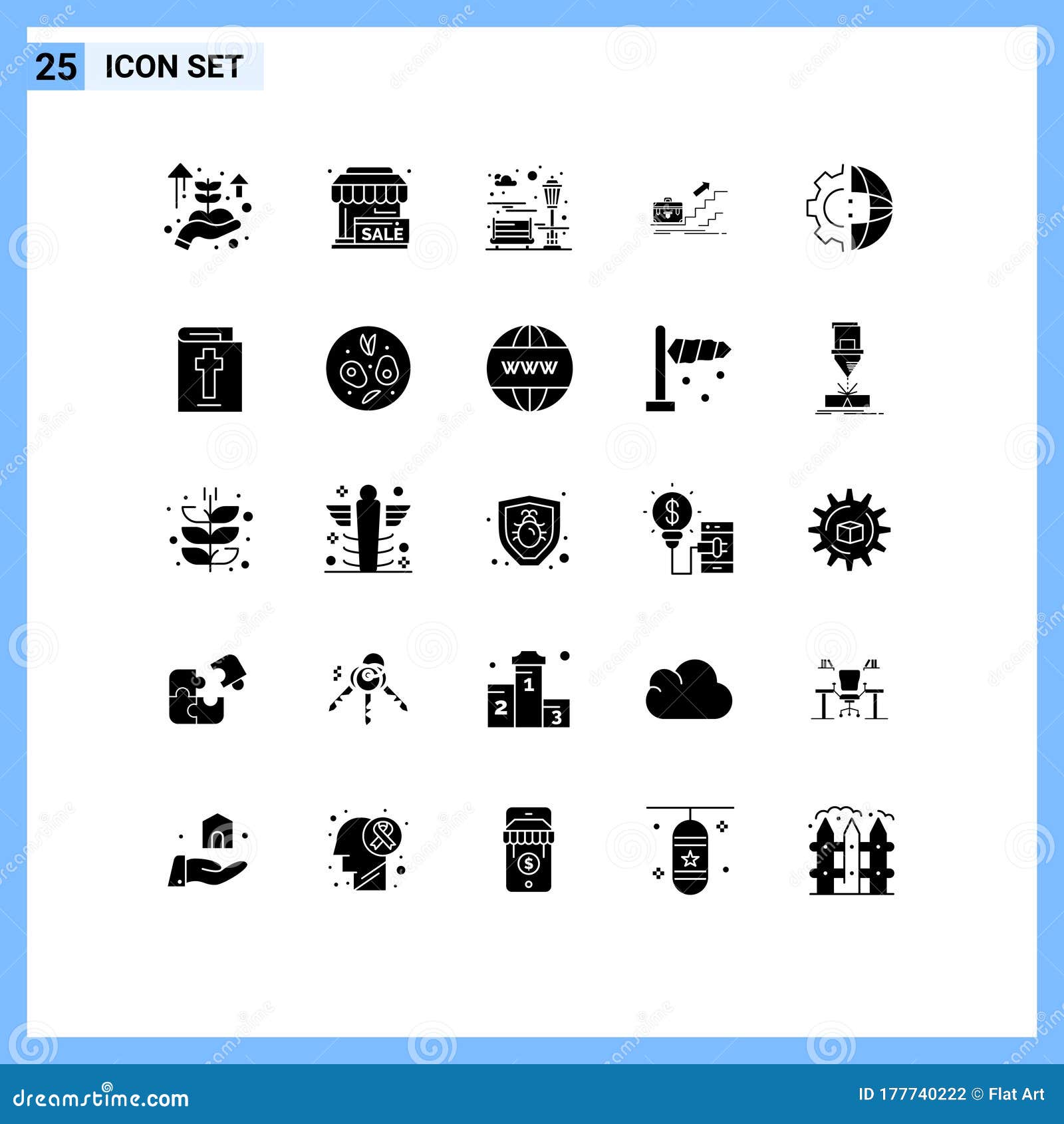 Pictogram Set of 25 Simple Solid Glyphs of Personal, Leader, Bench ...