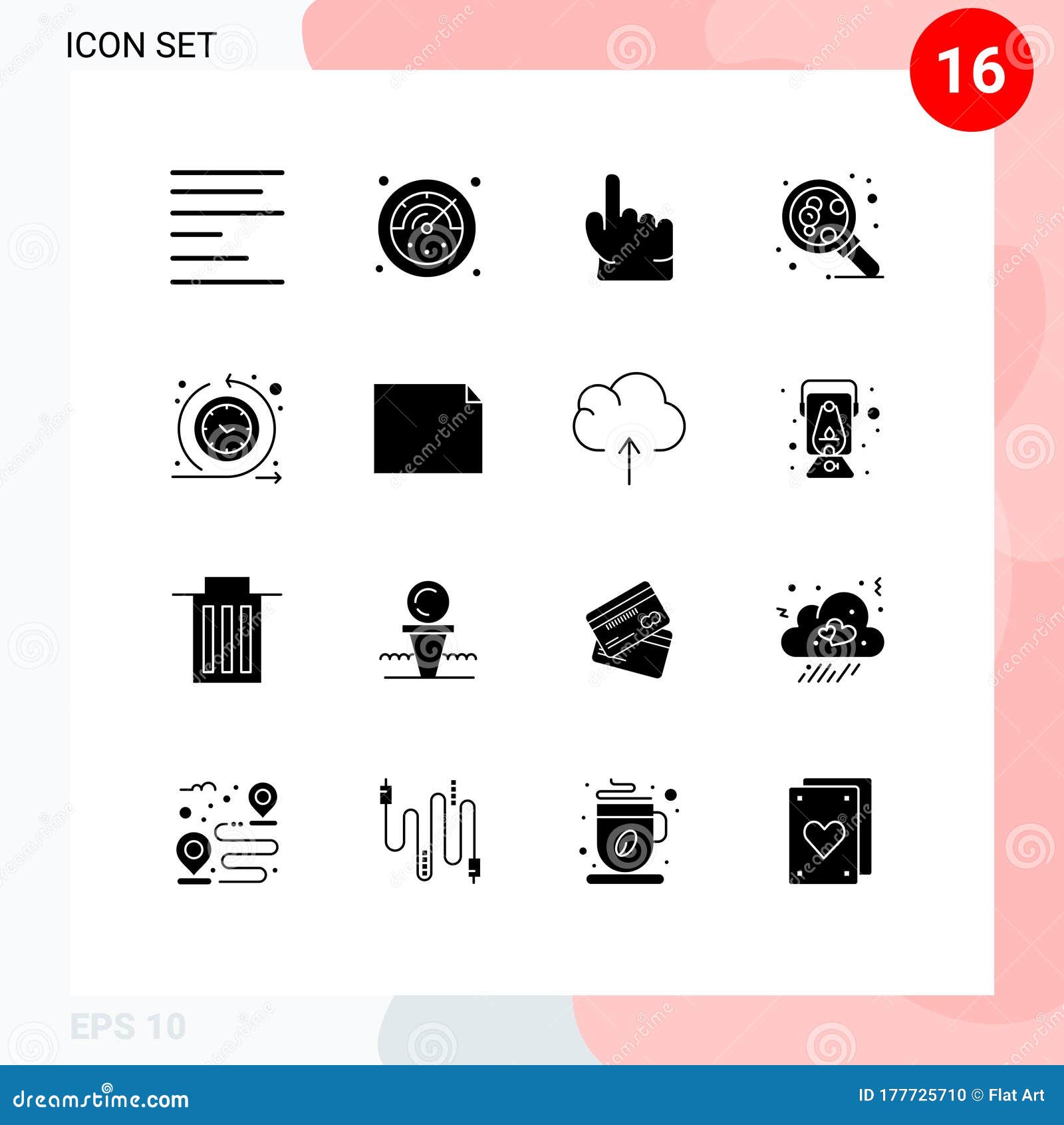 Pictogram Set of 16 Simple Solid Glyphs of Time Process, Regular, Point ...