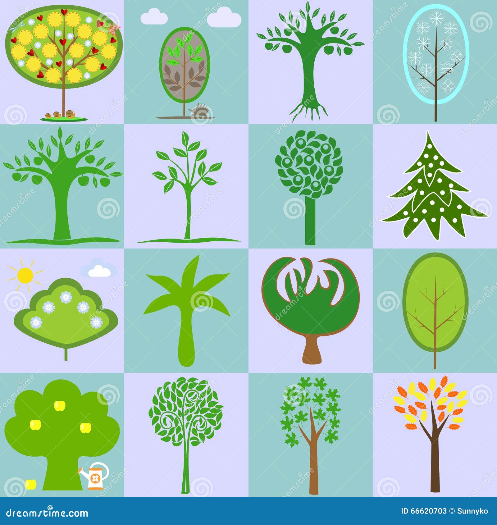 Pictogrammen Met Verschillende Types Van Bomen Vector Illustratie ...