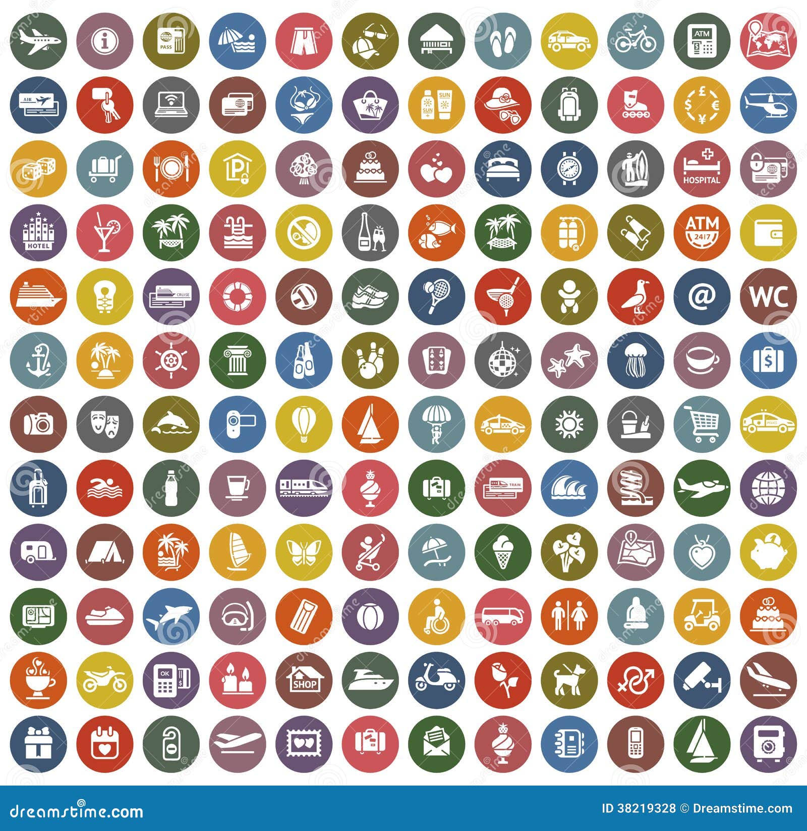 144 Pictogrammen Retro Kleur Vector Illustratie - Illustratie bestaande ...