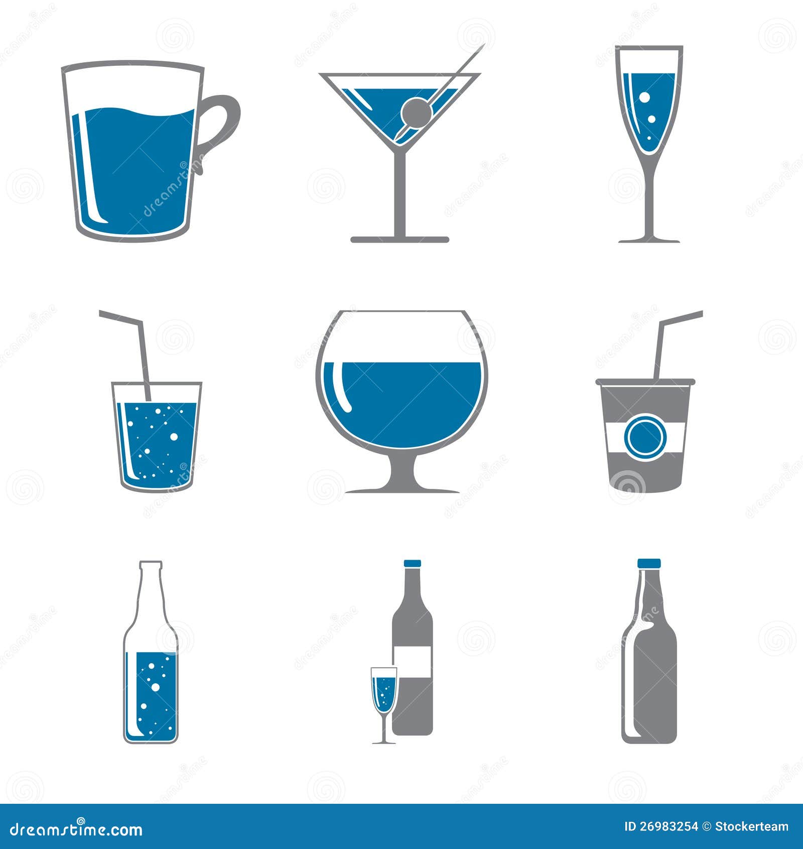 Pictogrammen Van Dranken in Grijs Blauw Stock Illustratie ...