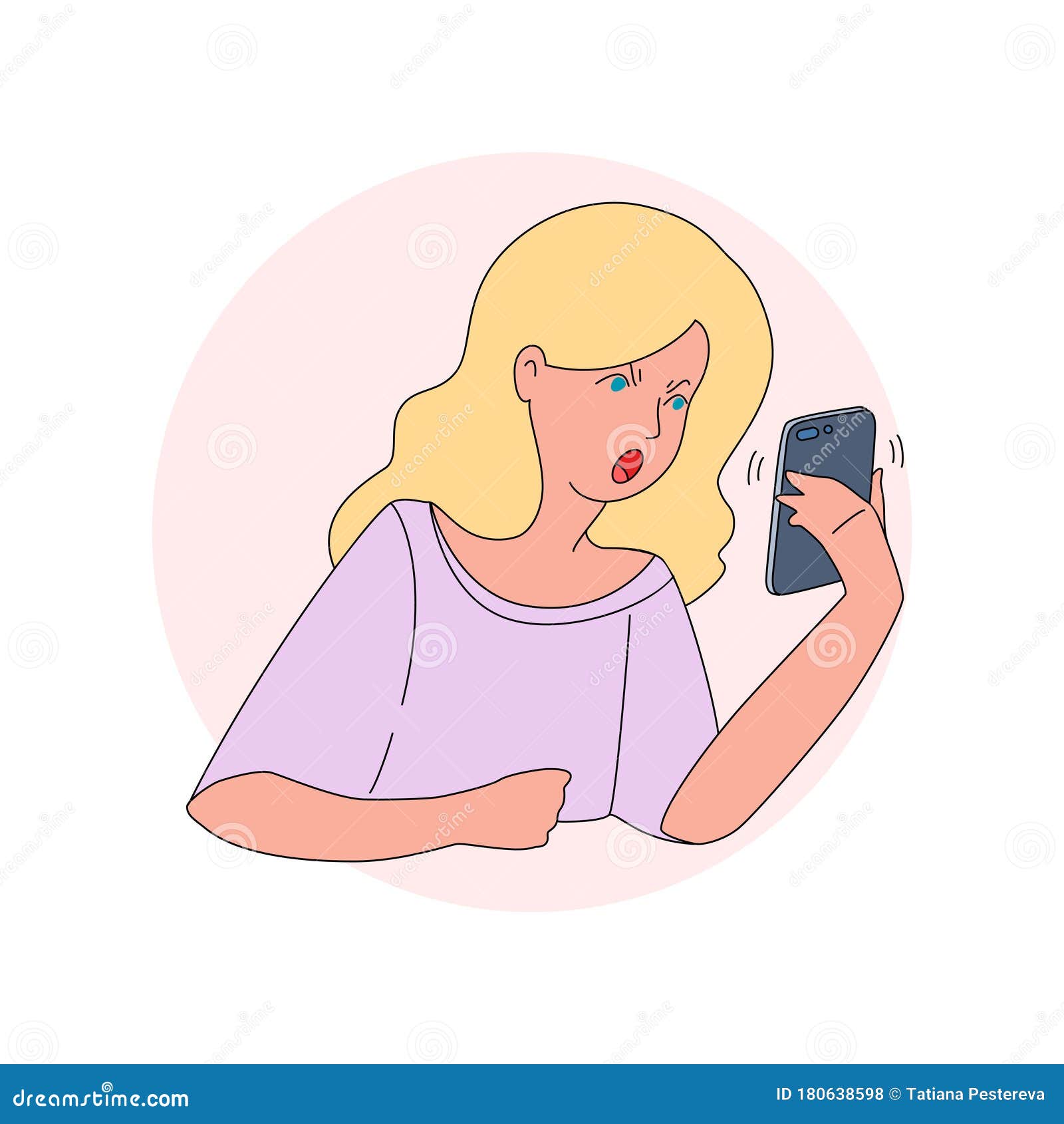 Angry girl with a phone stock vector. Illustration of cell - 180638598
