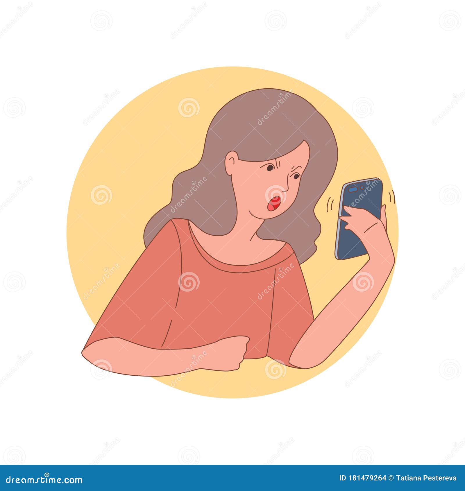 Angry girl with a phone stock vector. Illustration of problem - 181479264