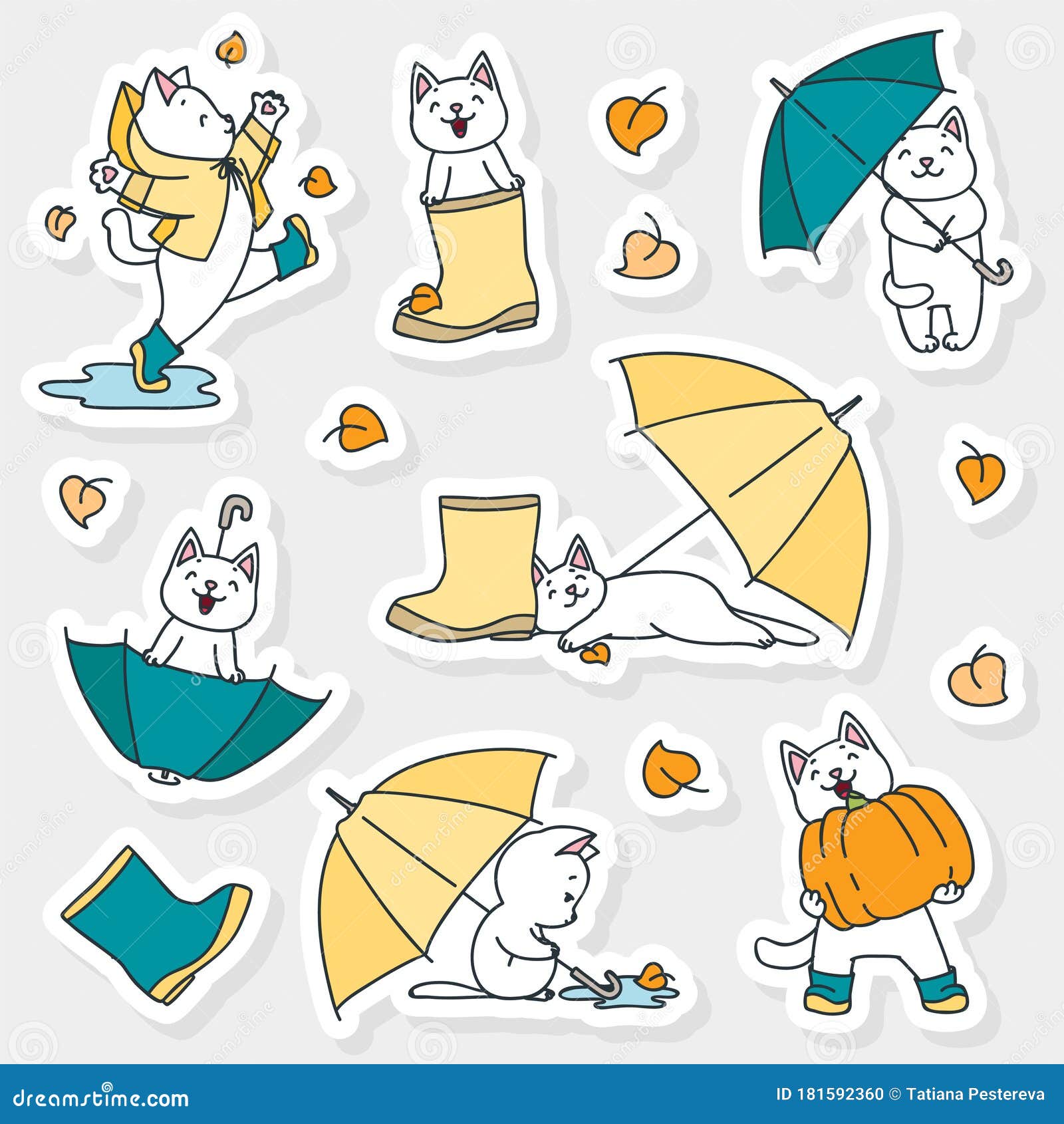 Autumn stickers with cats stock vector. Illustration of fall - 181592360