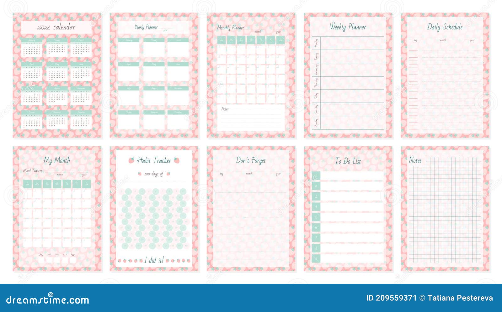 Cute Planner Page Templates Stock Vector - Illustration of notepad ...