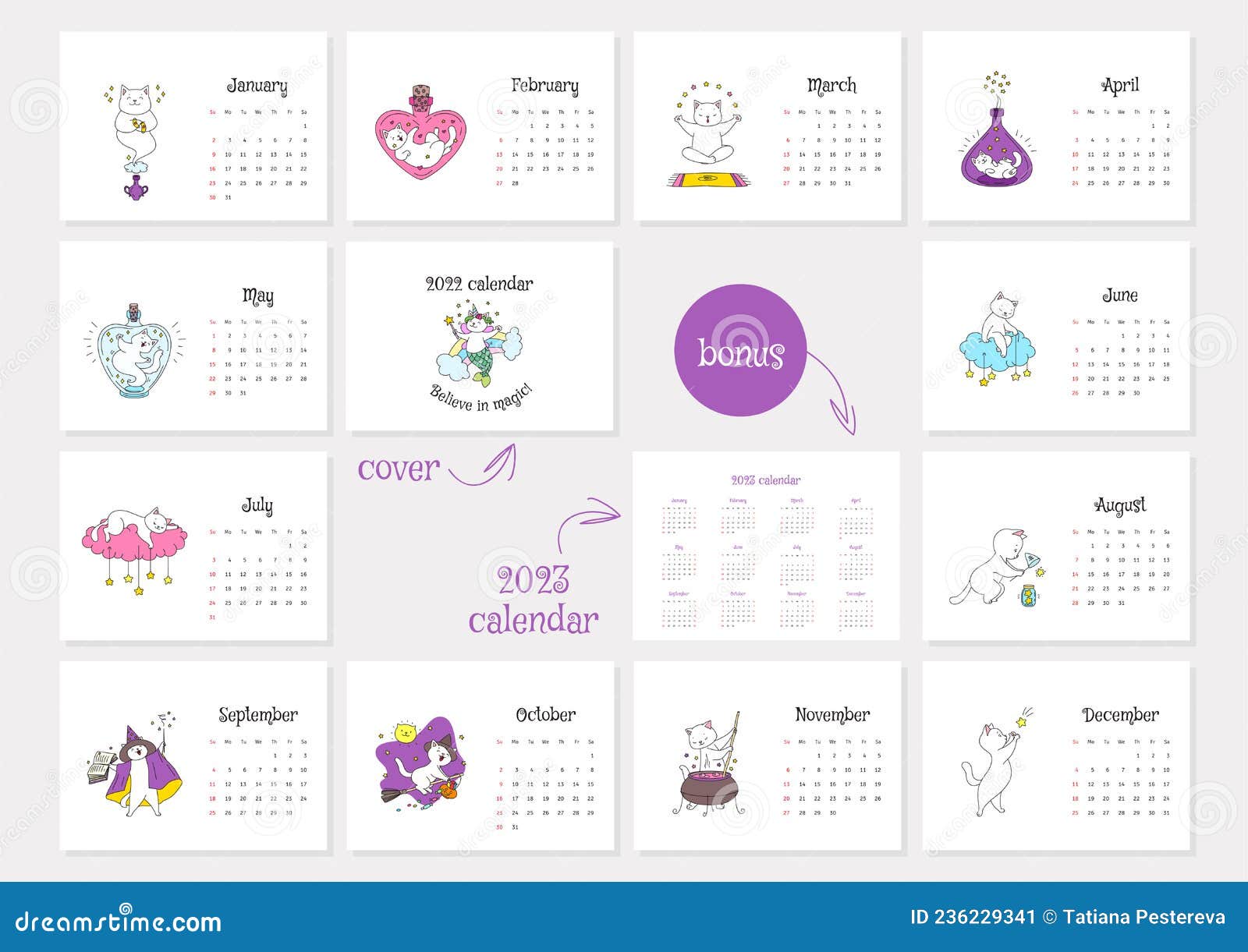 Believe in Magic! Calendar 2022 Template. Stock Vector - Illustration ...