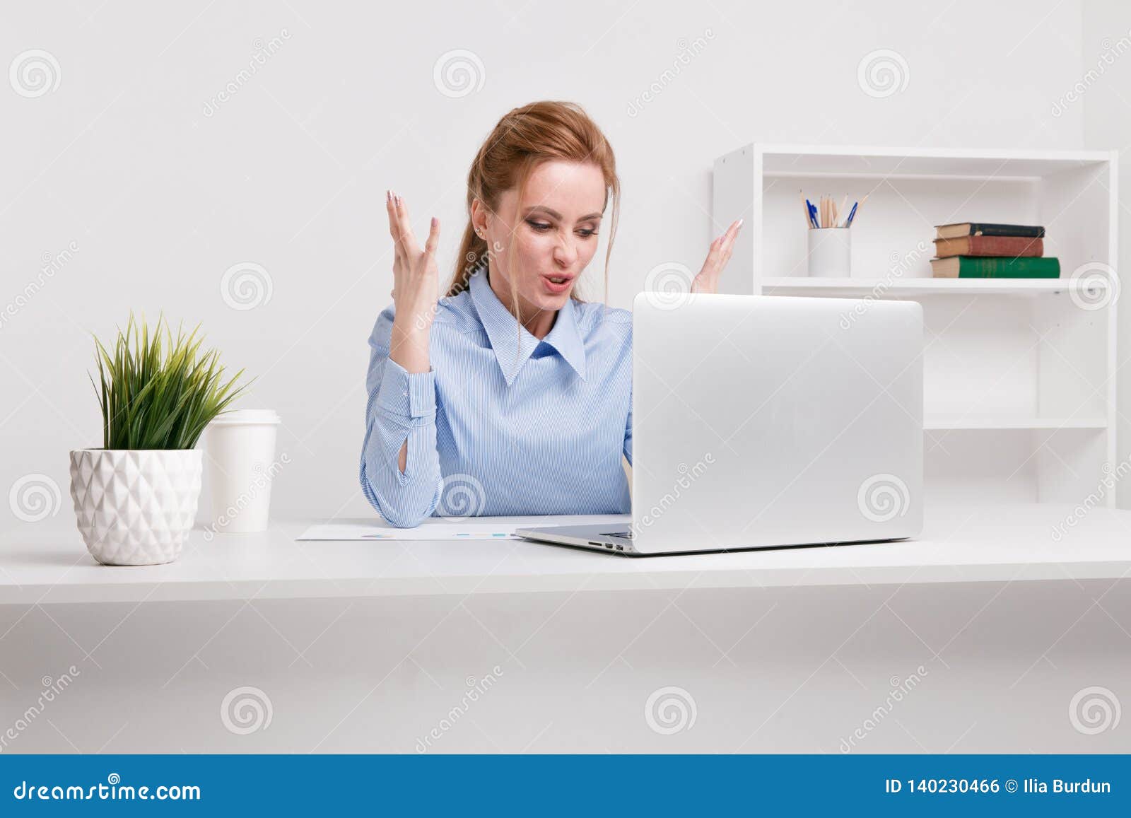 Picture of Angry Office Worker Having Problems with Computer. Stock ...