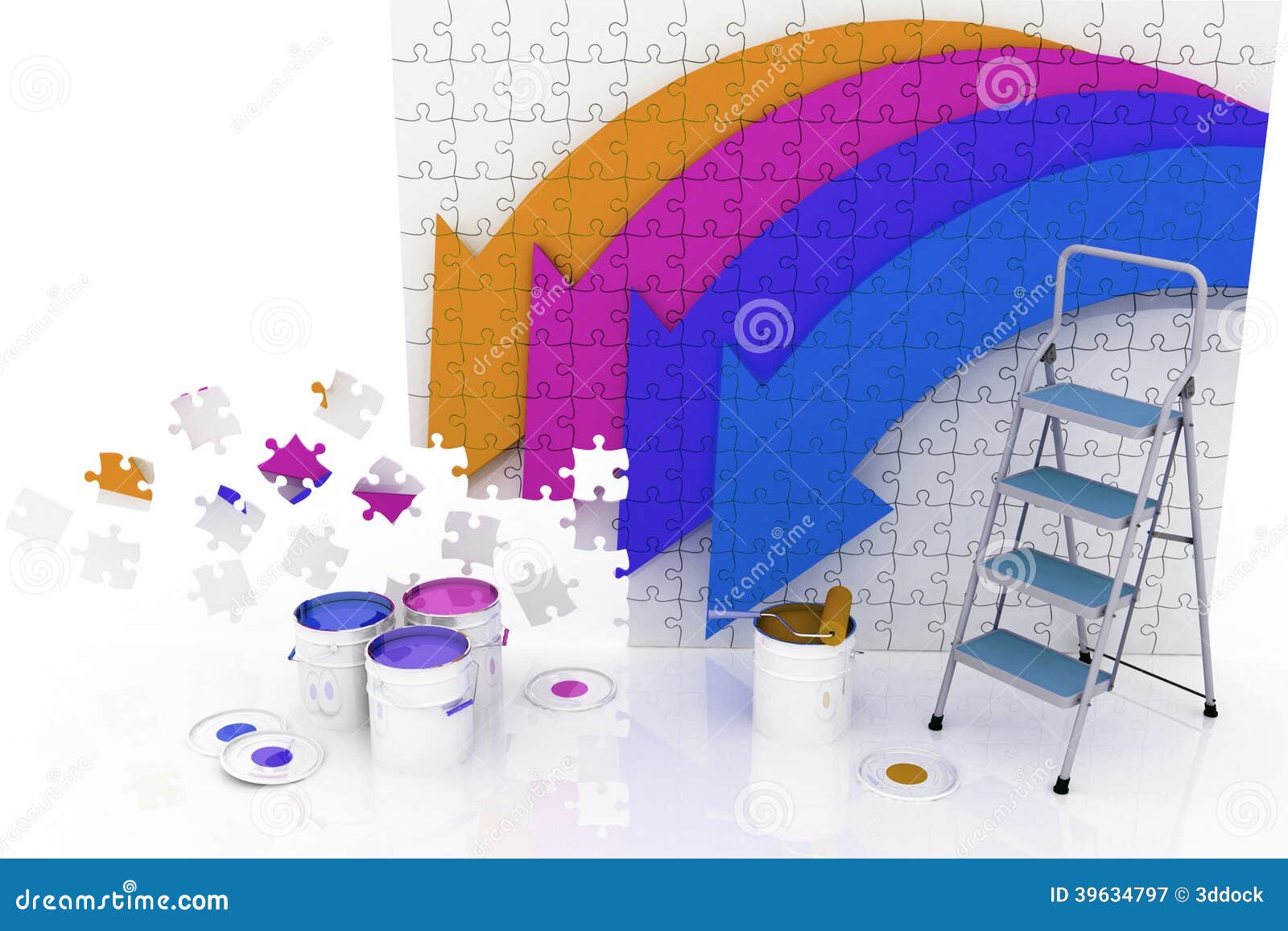 Picture with Arrows and Step-ladder with Paints Stock Illustration ...