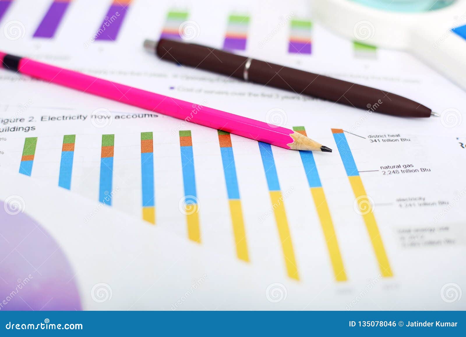 Picture of Bar Graph, Pen and Pencil Stock Photo - Image of financial ...