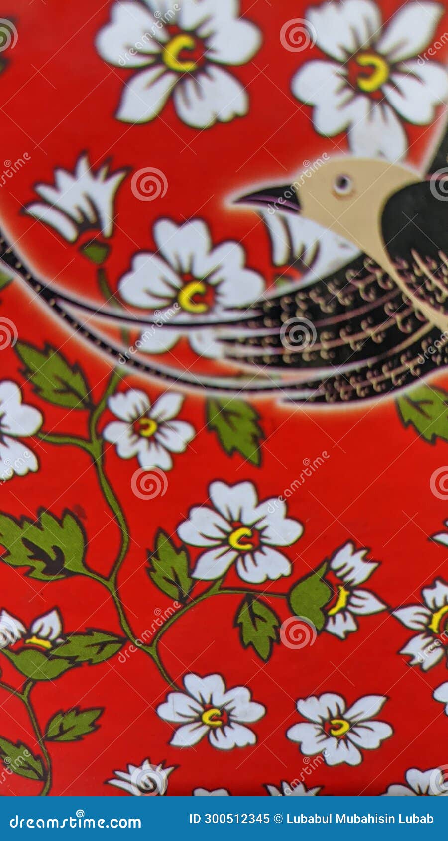Picture with a Batik Pattern of Jasmine Flowers and Birds Stock Image ...