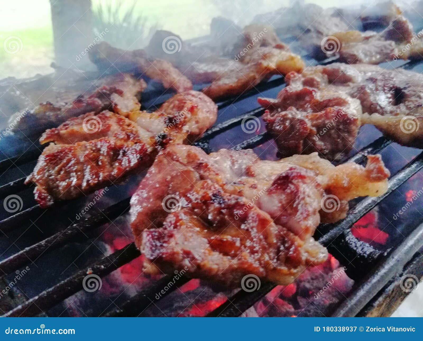 BBQ meat roasted on fire stock image. Image of cuisine - 180338937