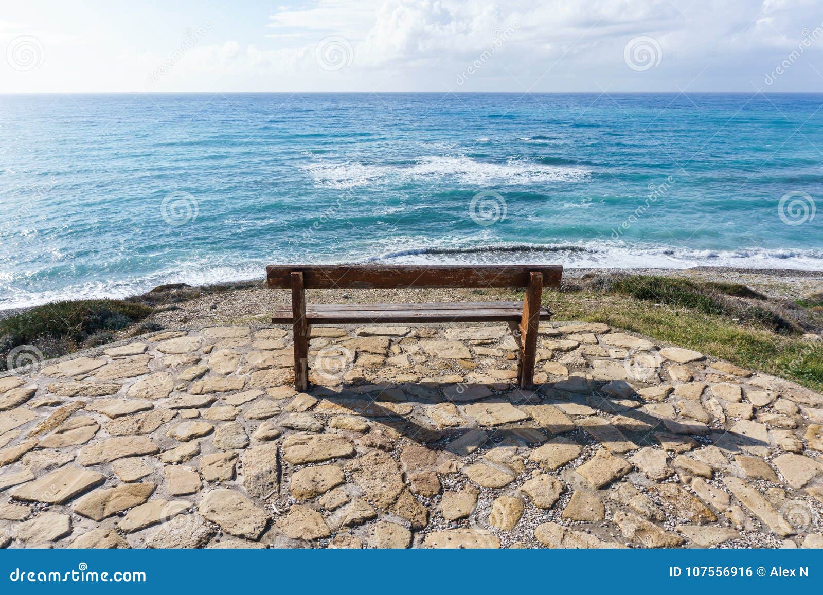 Picture of Bench on Background of Sea Stock Photo - Image of landmark ...