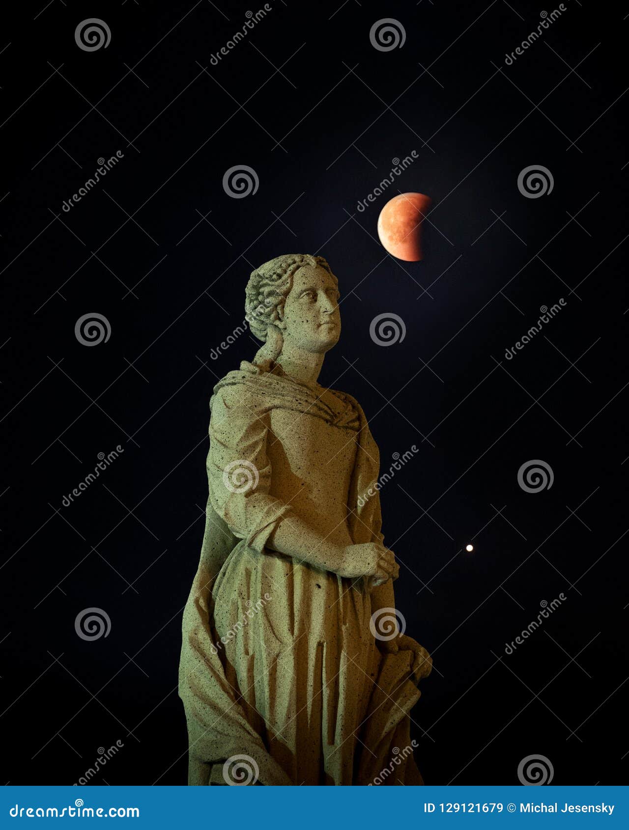 Moon, Mars & the Statue of the Saint Stock Image - Image of moon ...